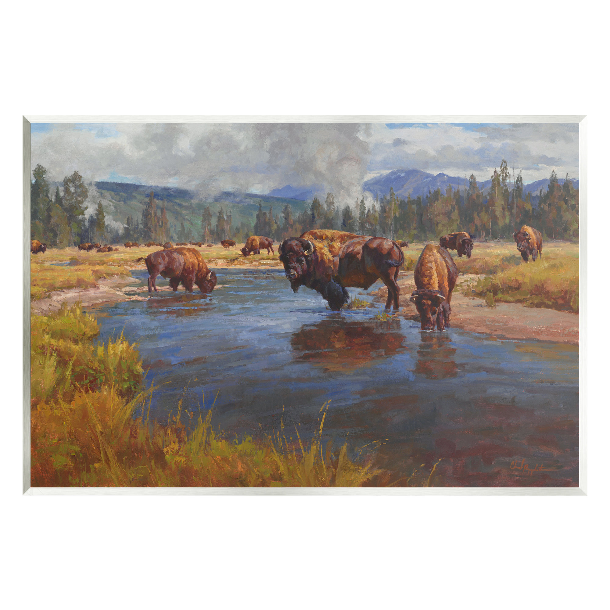 Stupell Industries Bison Herd By River Wall Plaque Art Design By © Chad ...