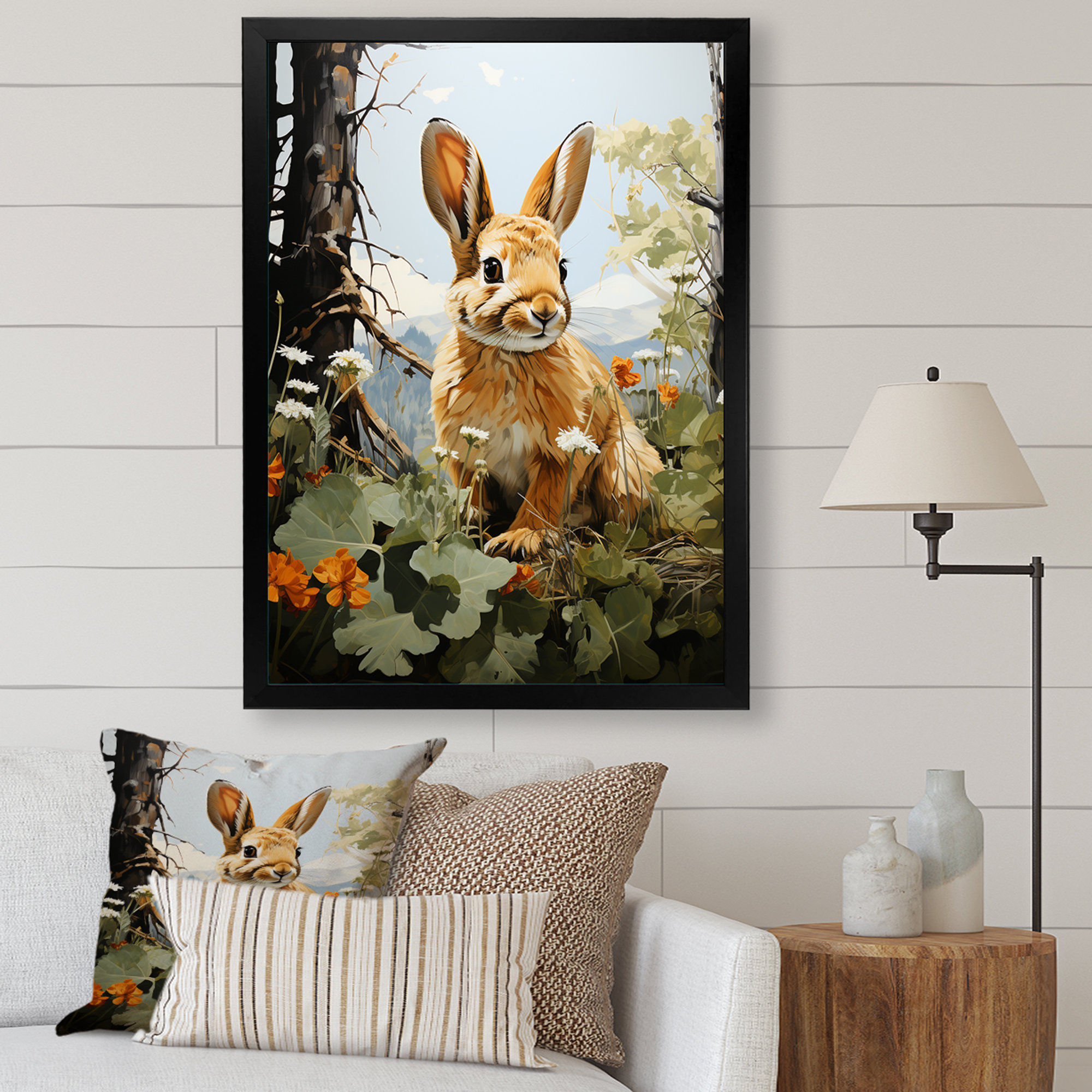 Rosalind Wheeler Rabbit Energetic Hopper Pastoral - Print | Wayfair