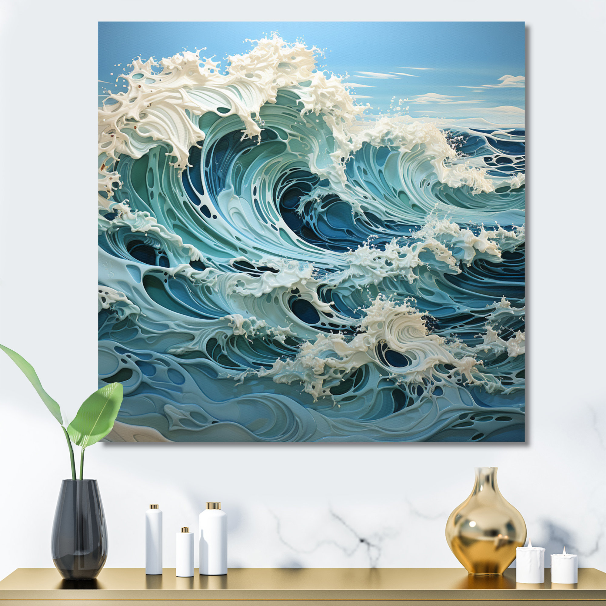 Dovecove Blue Kinetic Waves IV - Nautical & Beach Canvas Wall Art ...