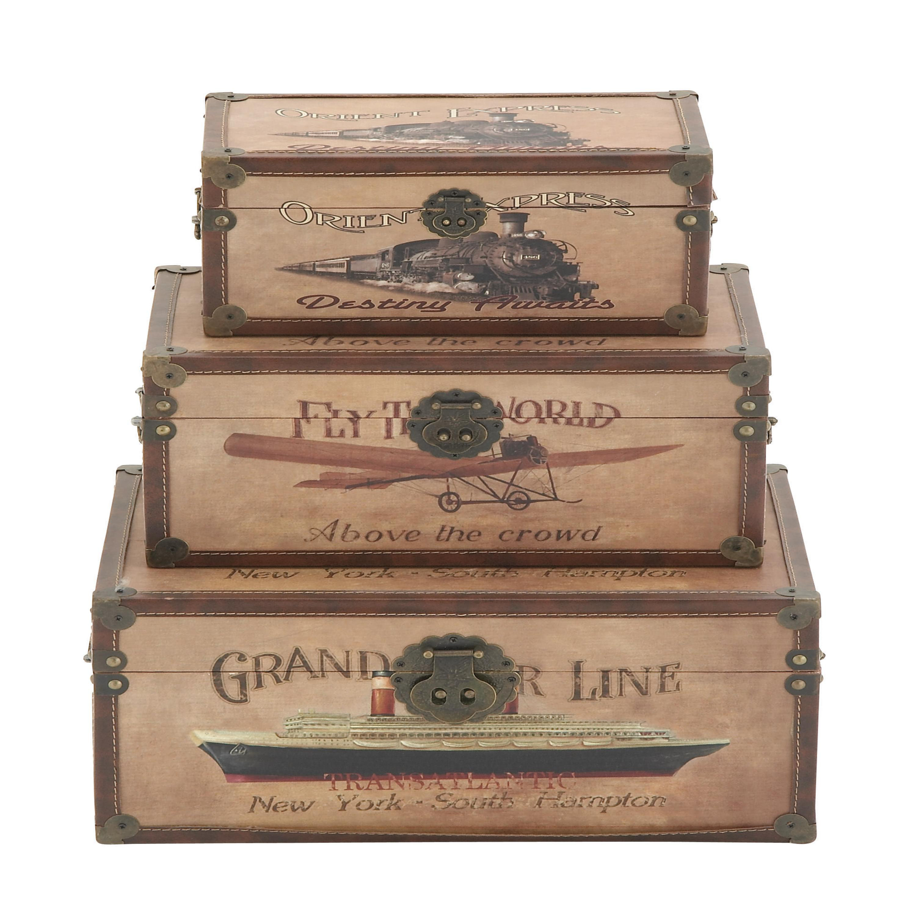 Breakwater Bay Corey Wooden Nesting Upholstered Decorative Brown Trunk ...