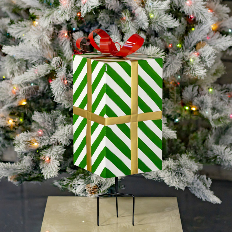 The Holiday Aisle® Striped Gift Box Christmas Garden Stake | Wayfair