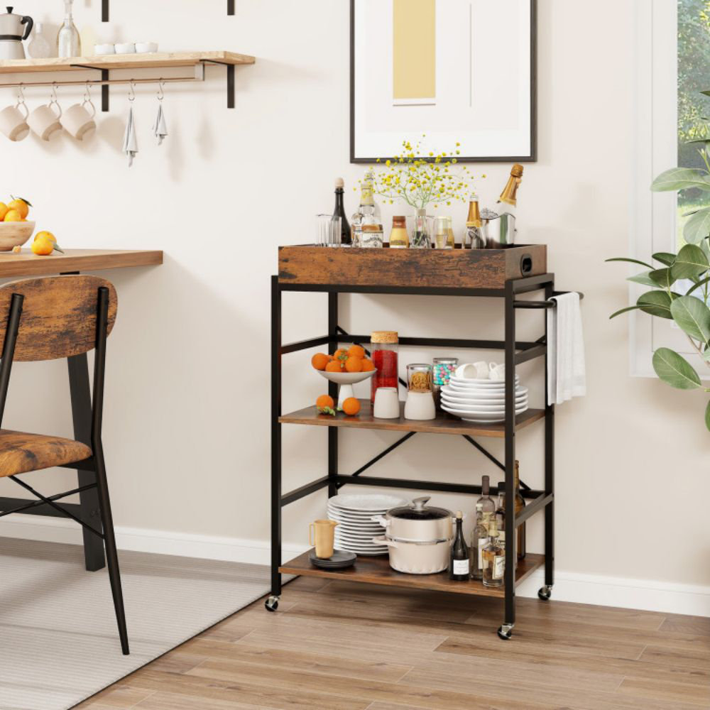Latitude Run® 3-Tier Industrial Bar Cart With Detachable Tray For ...