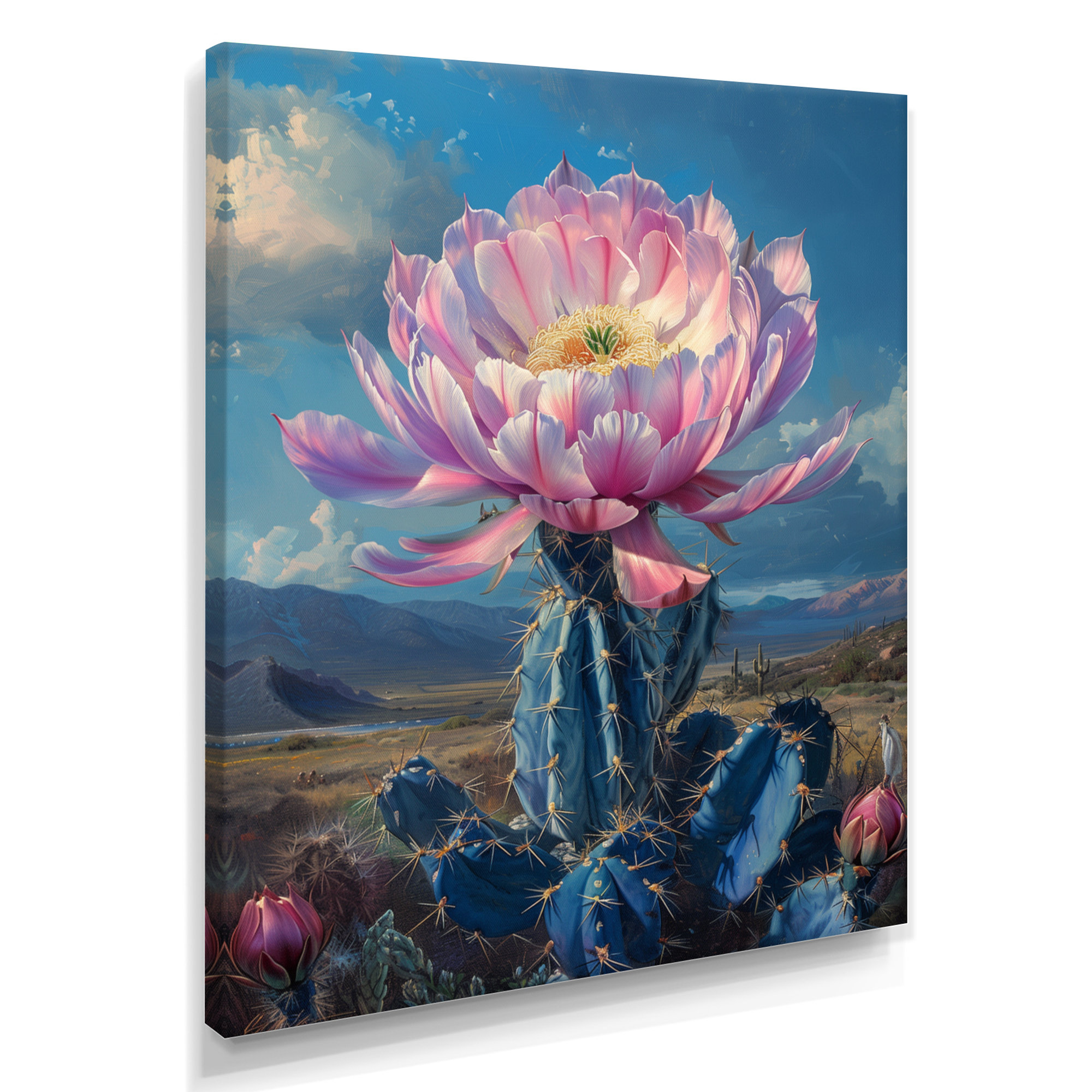 Design Art Pink Blue Flower Cactus Grace IV - Floral Cactus Wall Art ...