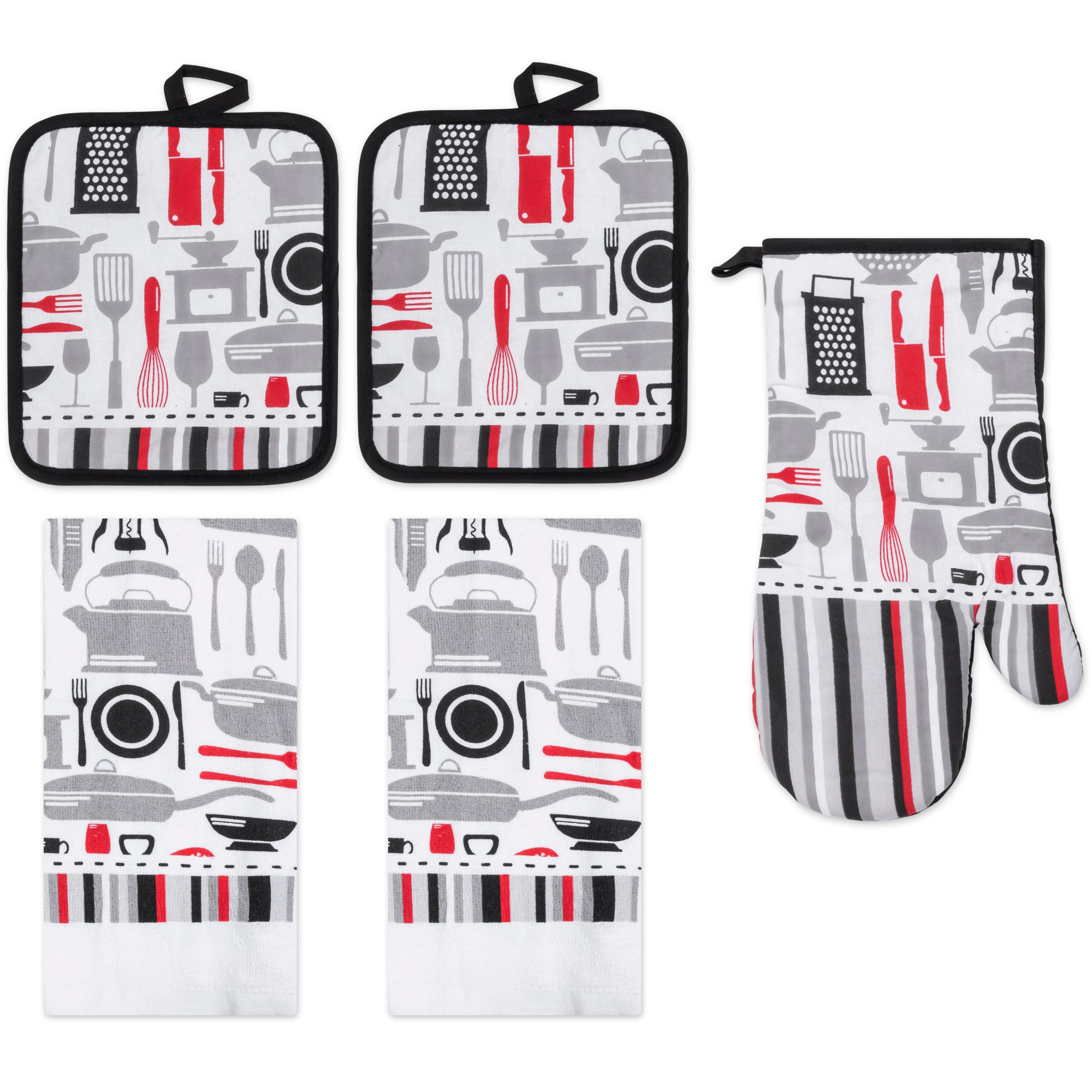 PREMIUS 5 Piece Printed Kitchen Linen Set, Kitchen Tool, 2 Cotton ...