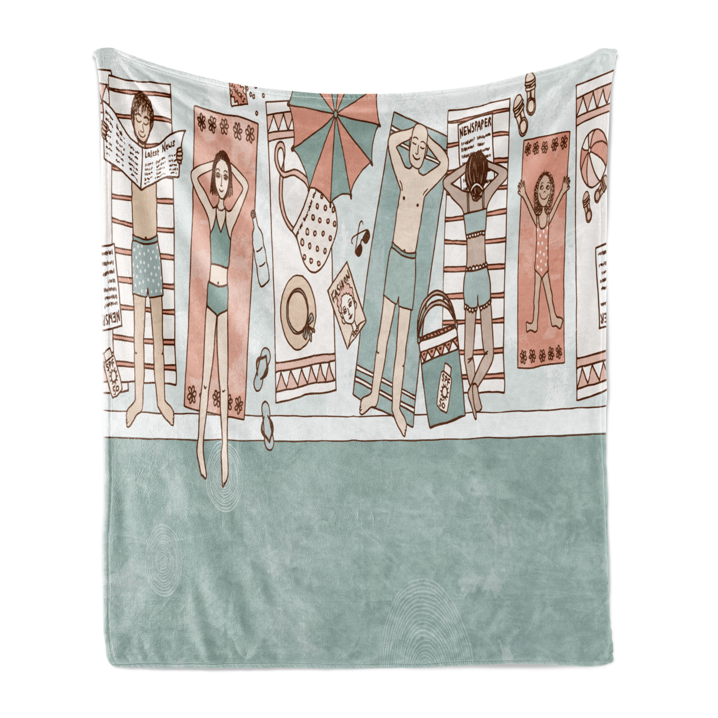 Ambesonne Summer Fleece Throw Blanket People Sunbathing by Pool Pale ...