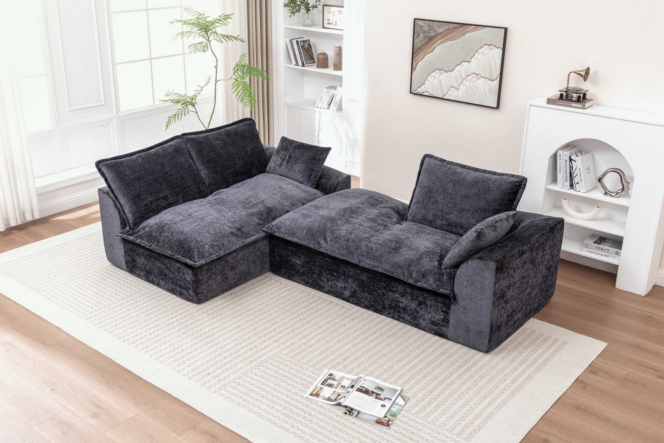Hokku Designs L-Shape Sectional Couch with left Chaise and soft cushion ...