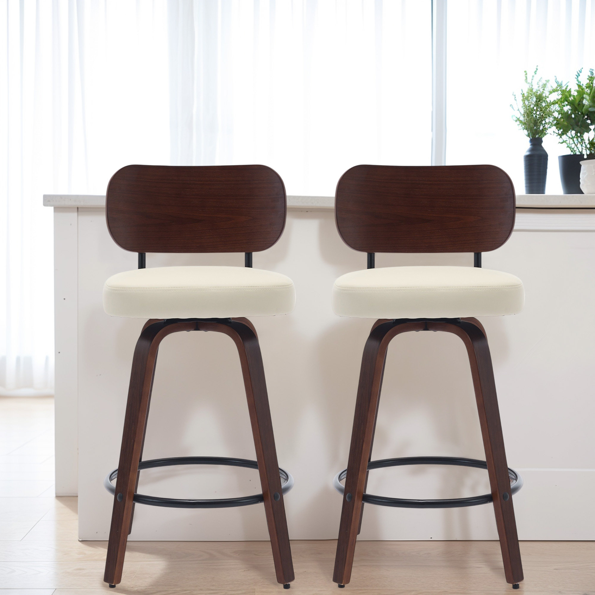 ALuxury.Galore Bar Stools Set of 2, Swivel Upholstered Counter Height ...