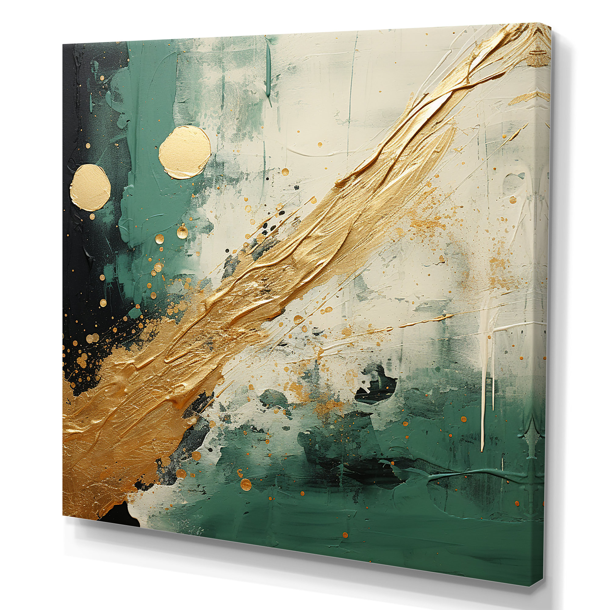 Mercer41 Gold and Green Paint Fusion III - Print on Canvas | Wayfair