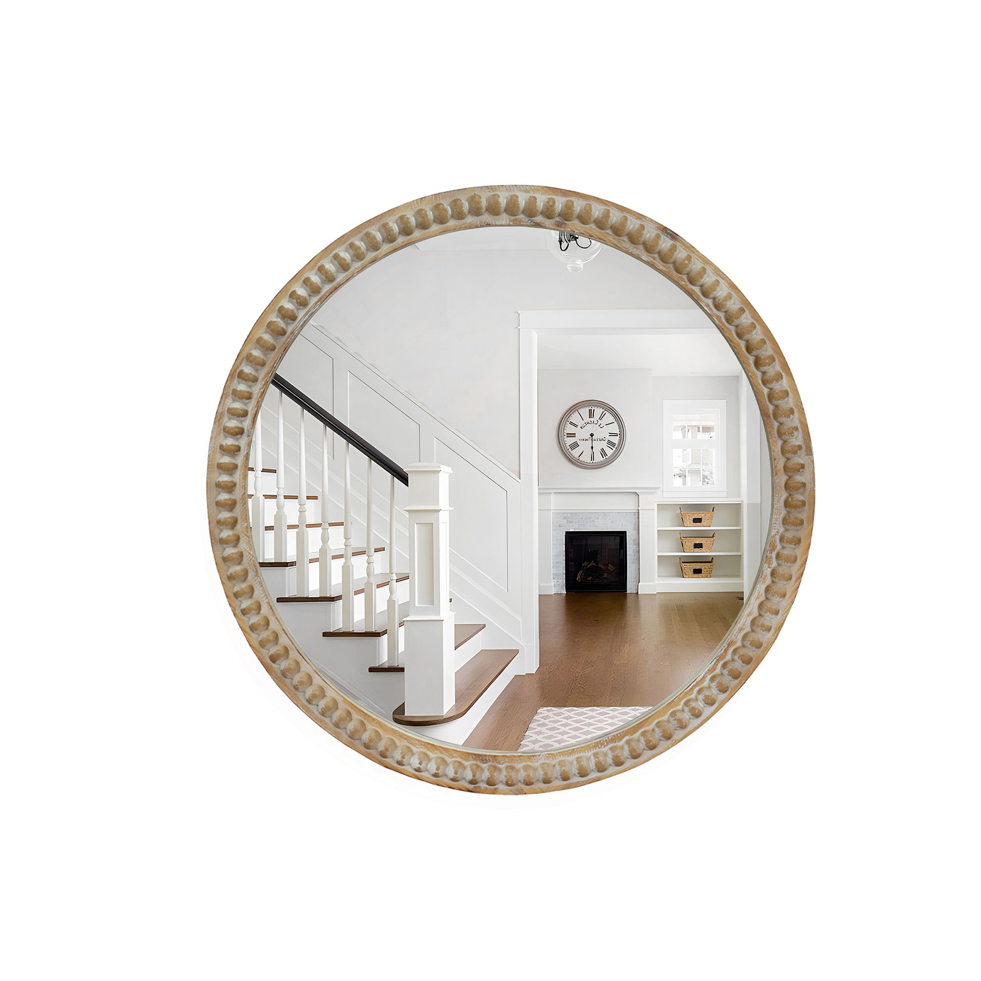 Ophelia & Co. Round Decorative Wall Mirror, 23.62" Distressed Wood ...
