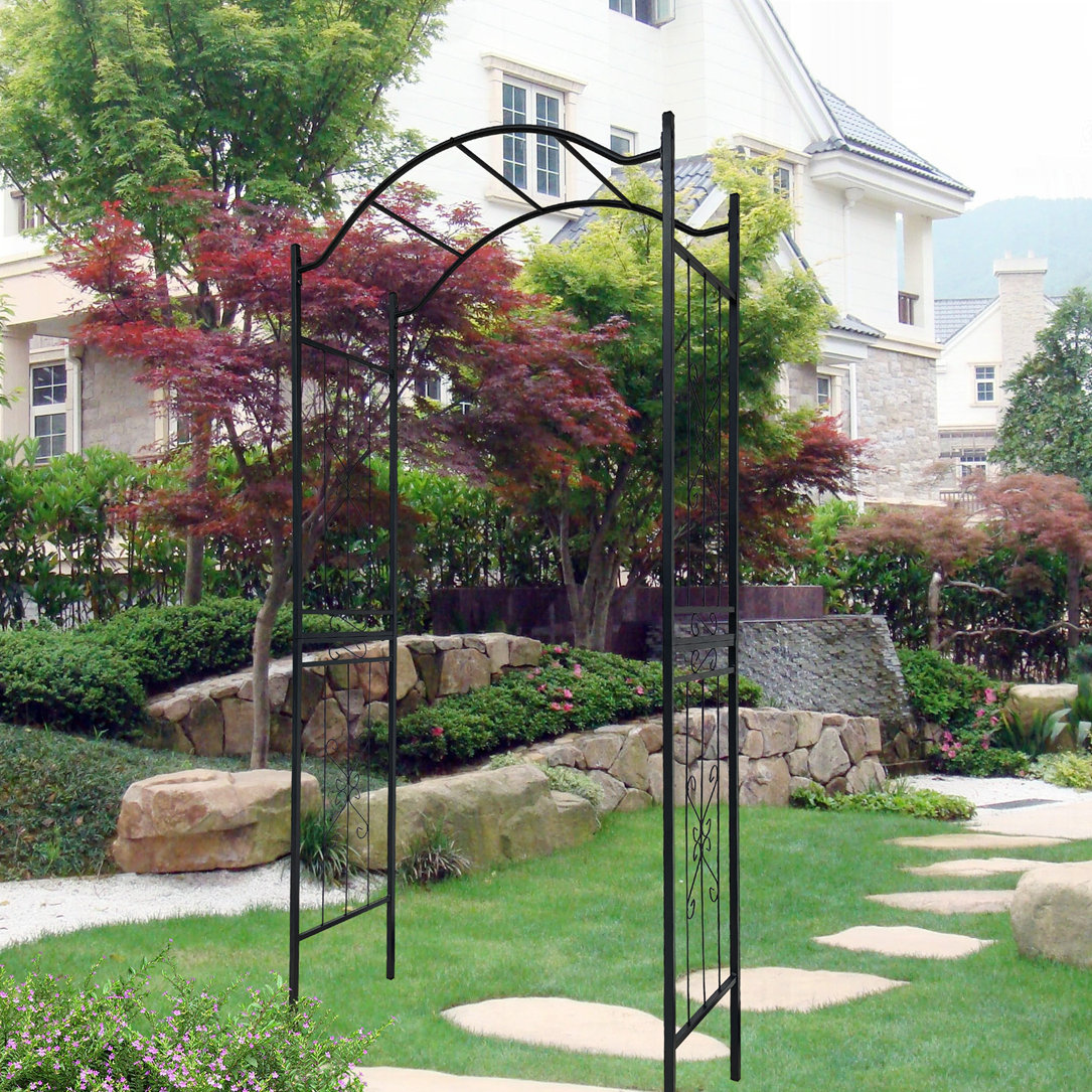 Lark Manor Metal Garden Arch with black powder coated 3.6ft Length ...