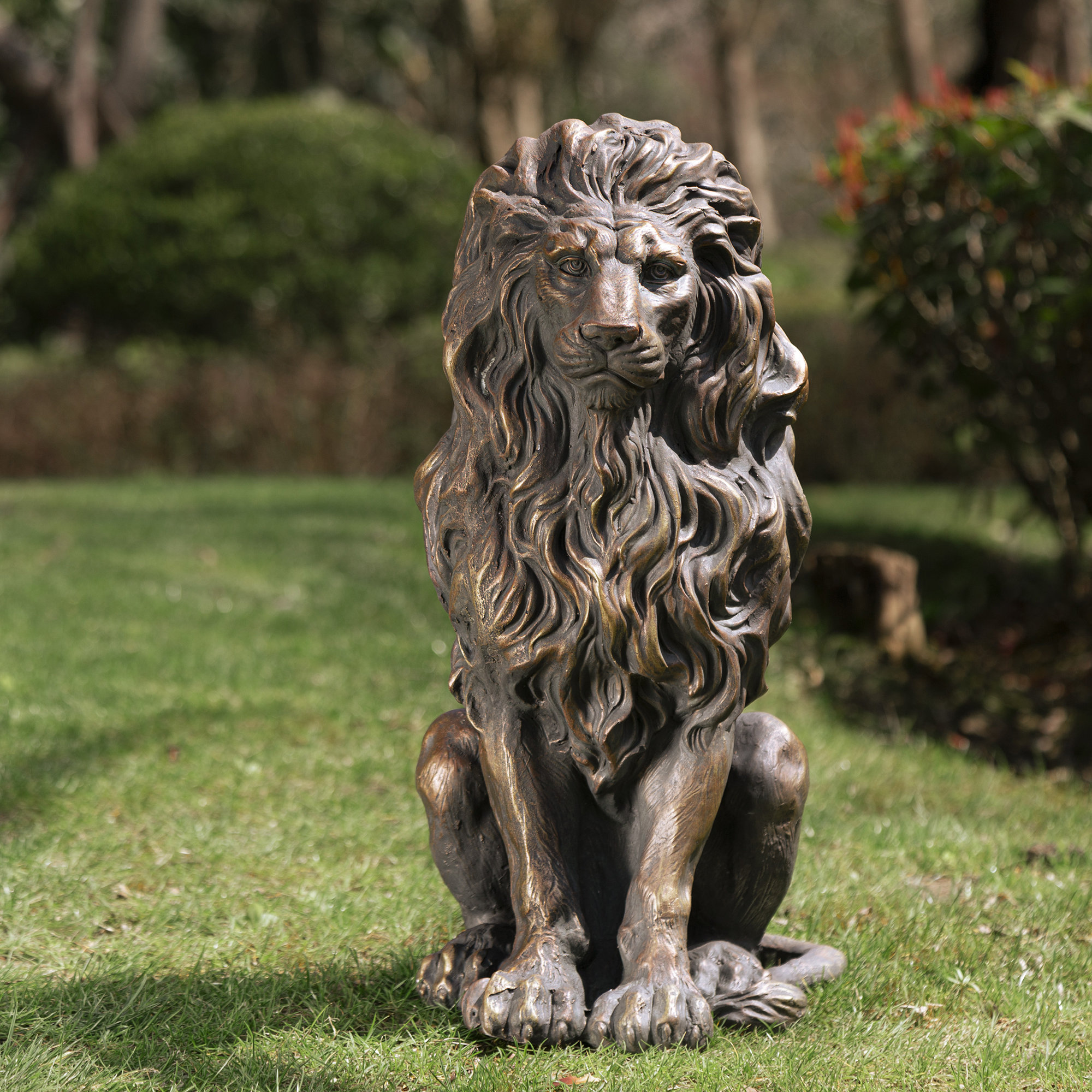 Bungalow Rose 27.75"H Oversized MGO Guardian Sitting Lion Garden Statue ...