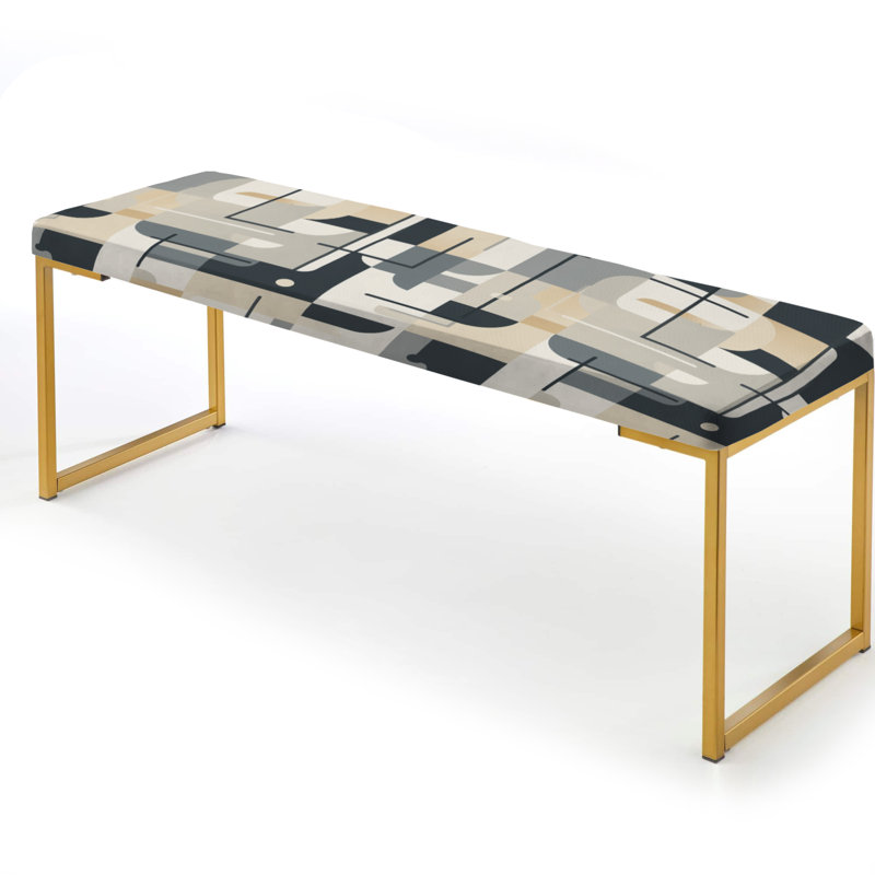 Design Art Balanced Minimalism - Striped Upholstered Gold Bench | Wayfair