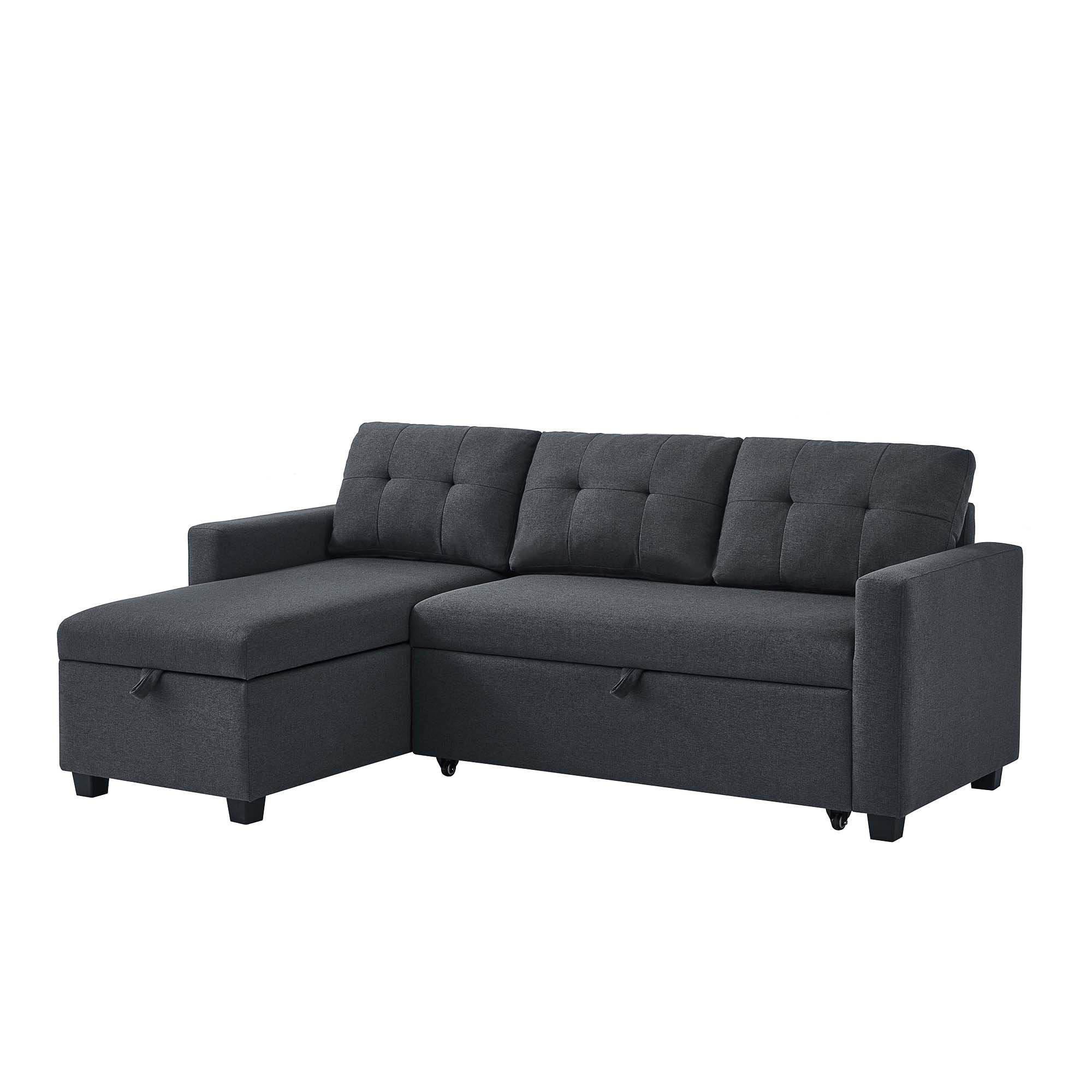 Latitude Run® Upholstered Pull Out Sectional Sofa with Storage Chaise ...