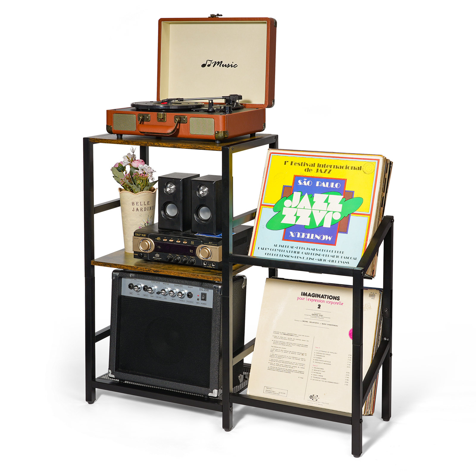 17 Stories Record Player Stand With 2-Tier Vinyl Record Storage Holder ...