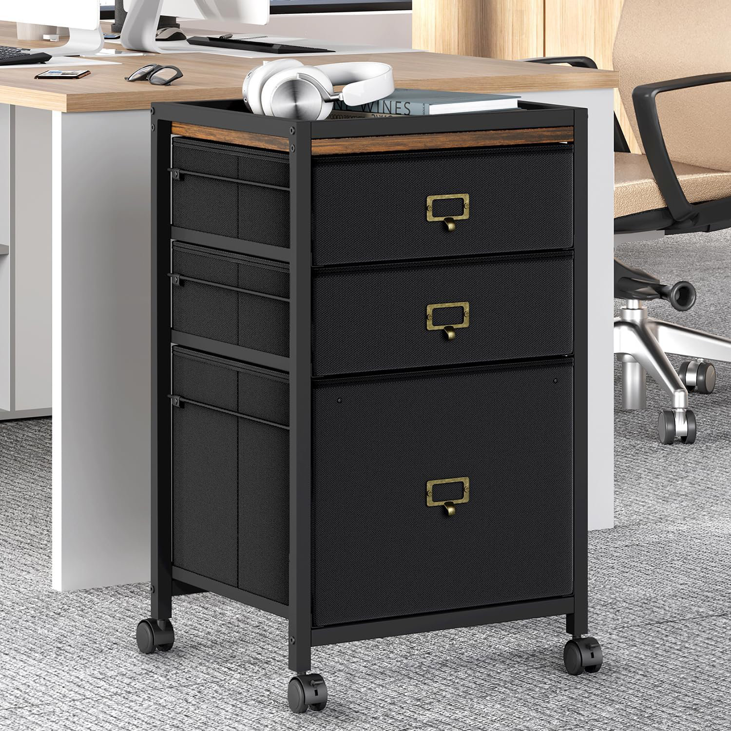 17 Stories 3 Drawer File Cabinet, Mobile Filing Cabinet Fits Letter ...