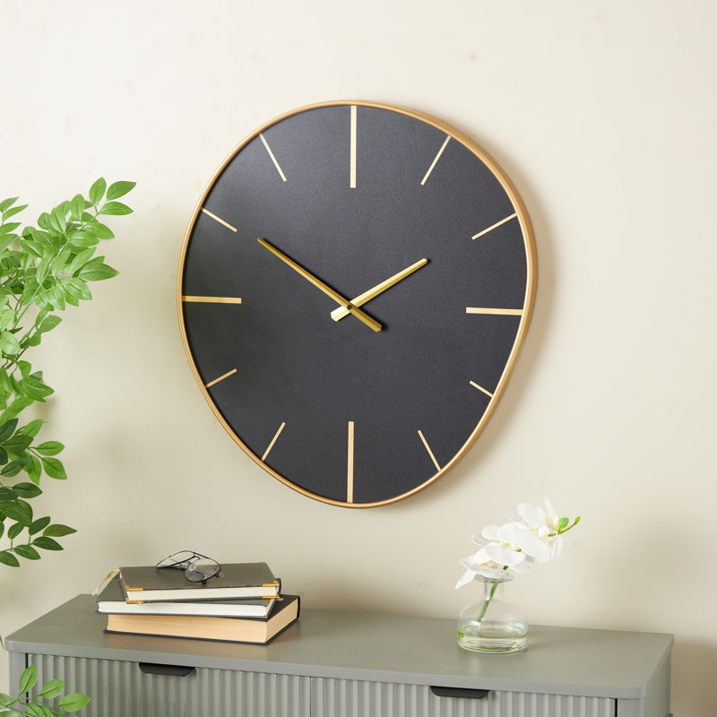 Everly Quinn Cole And Grey Wooden Wavy Decorative Wall Clock With Gold ...