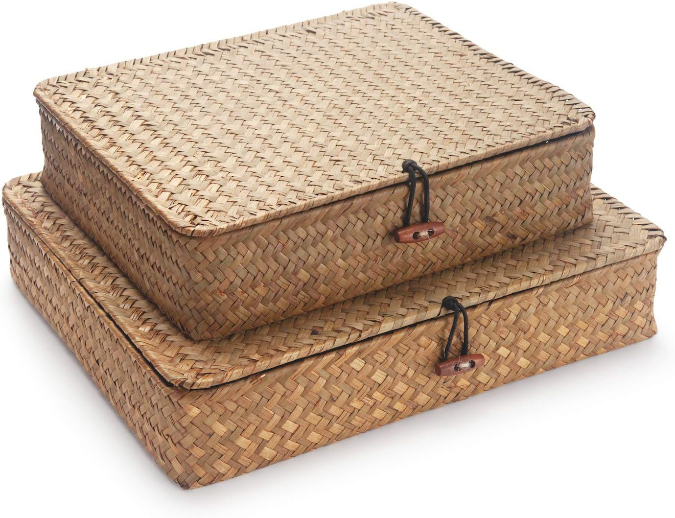 Dakota Fields Flat Seagrass Storage Bins With Lid,Set Of 2 Natural ...