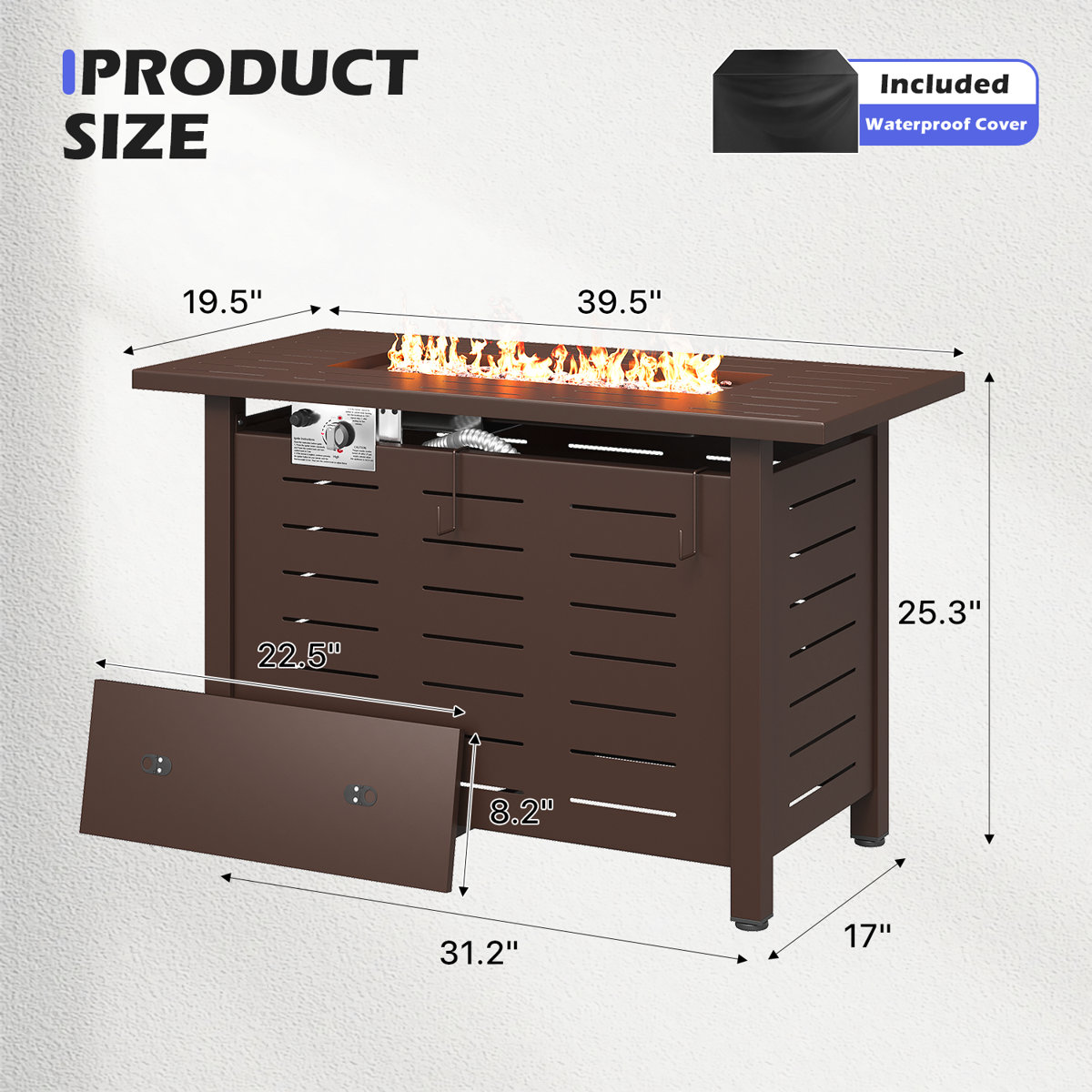 Latitude Run® 40 Inch Gas Fire Pit Table, CSA 48,000 Btu Propane Pits ...
