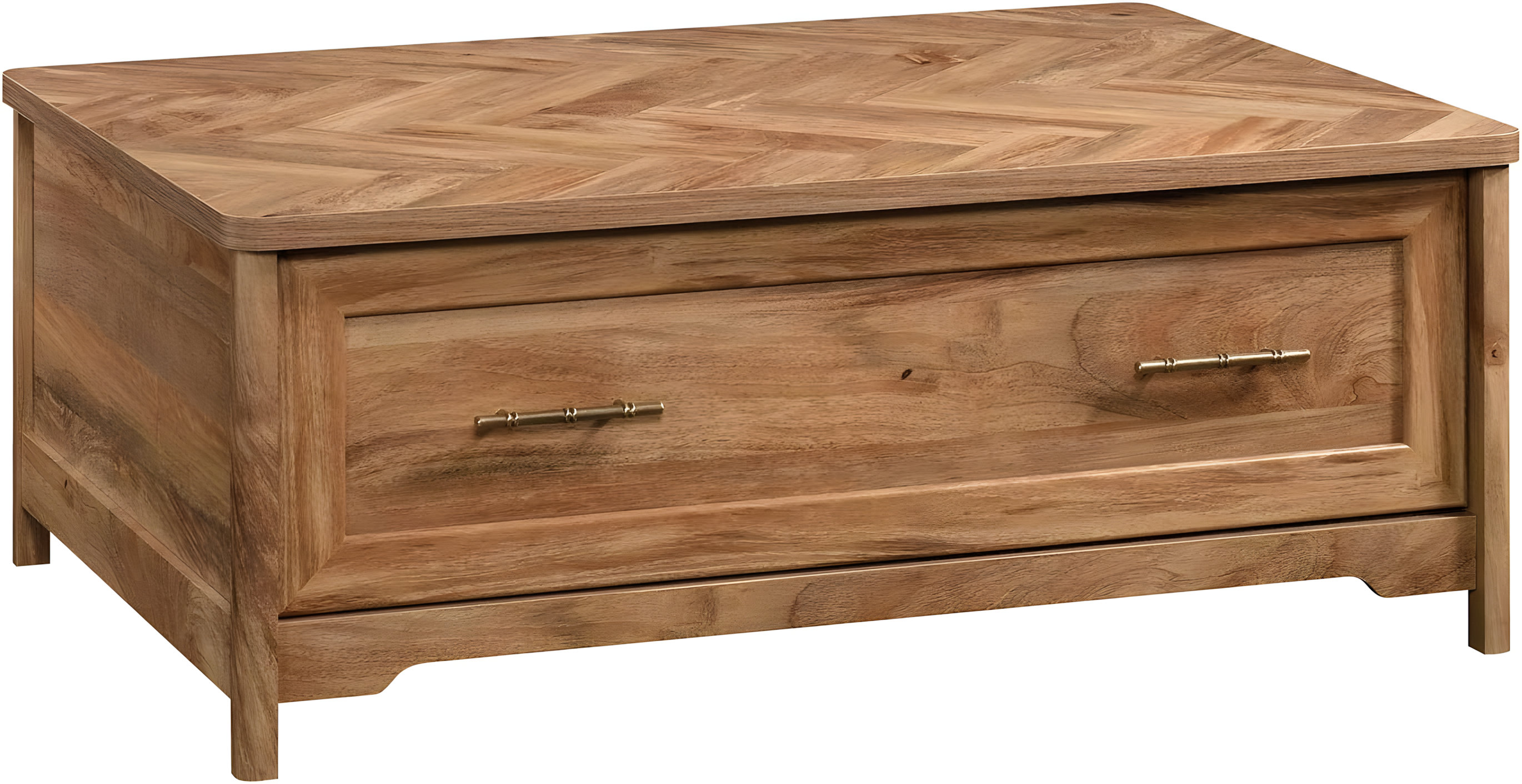 Loon Peak® Coral Cape Coffee Table With Herringbone Pattern, Large Drawer, And Cubbyhole Storage ...