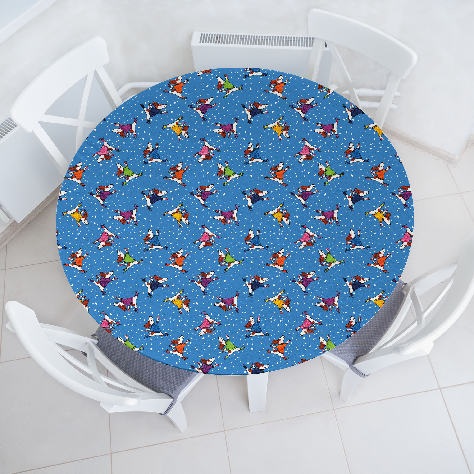 Union Rustic Dogs Fitted Round Tablecloth MulMulticolor 74296 | Wayfair