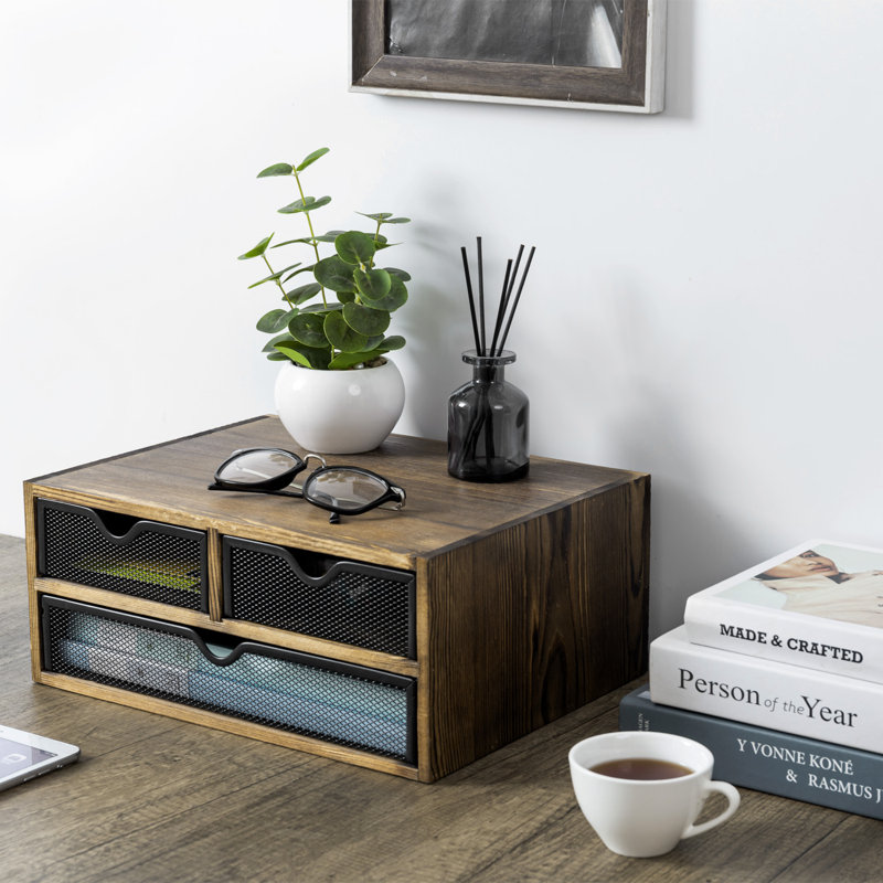 17 Stories Mesh/Wood Desk Organizer with Drawers "& Reviews" | Wayfair