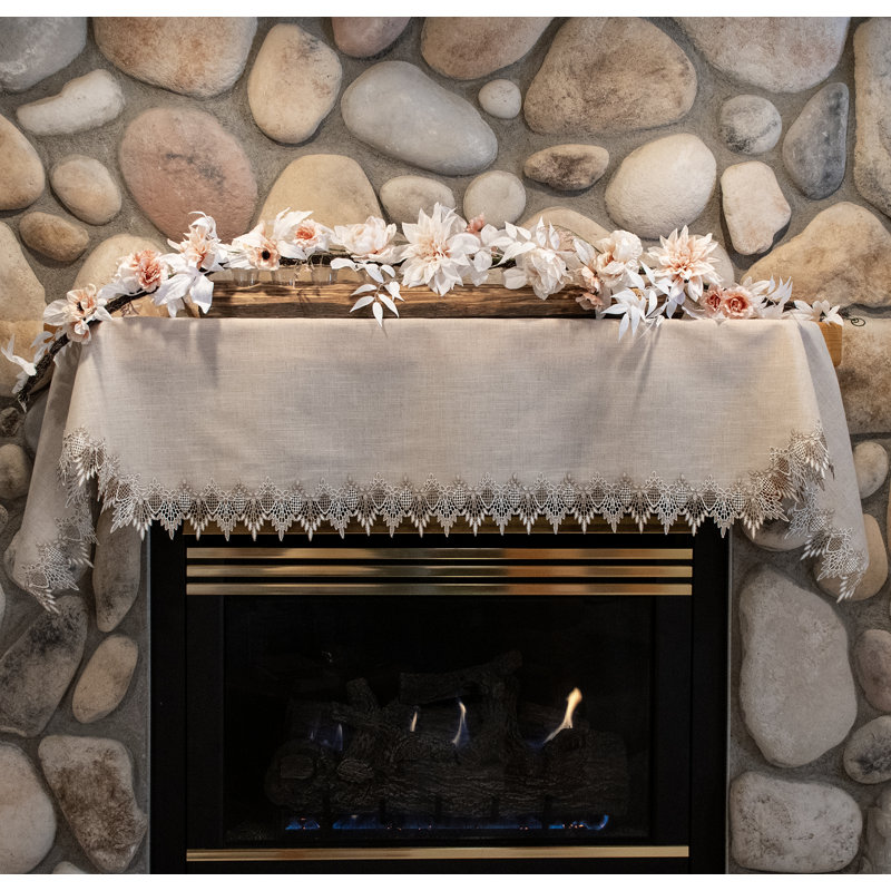 House of Hampton® Blough Neutral Earth Tone Beige Lace Mantel Scarf (19 ...