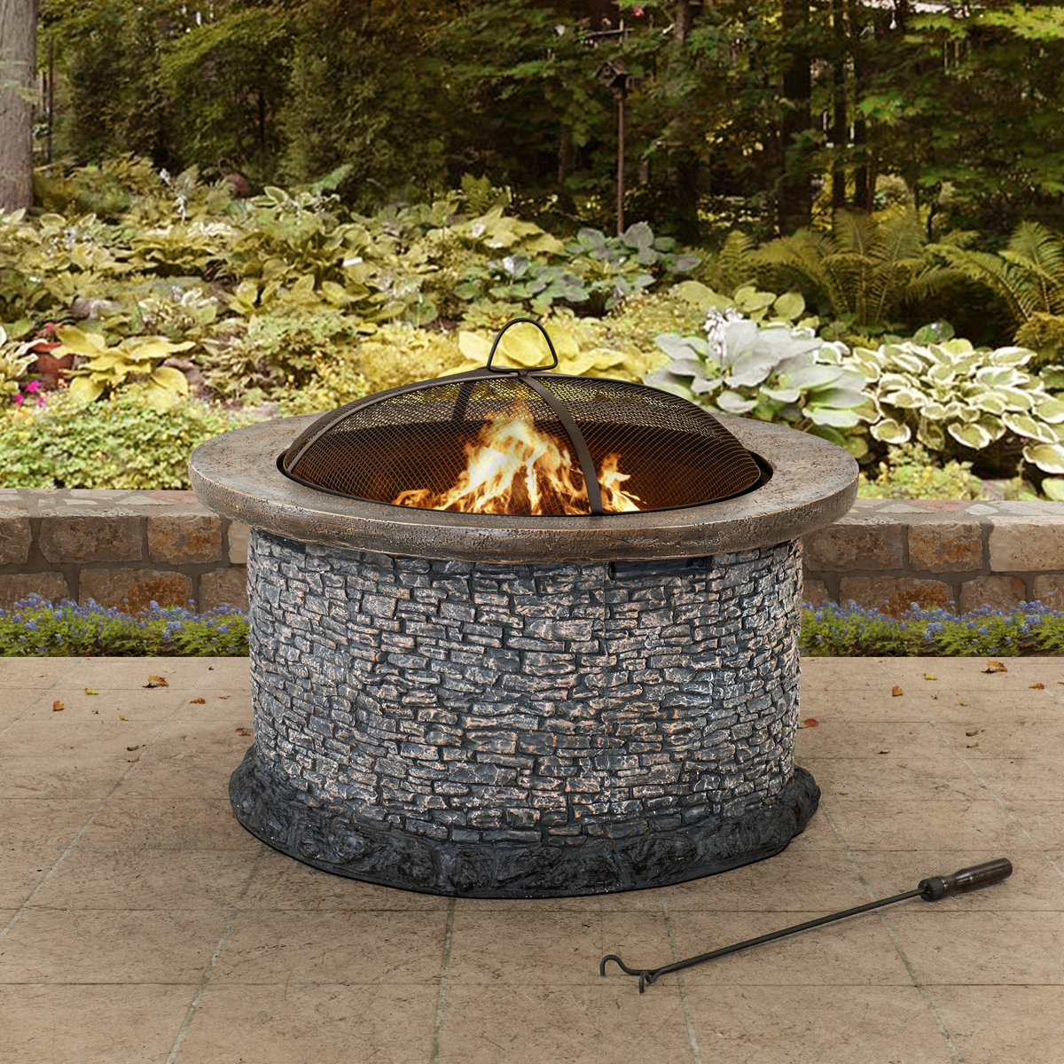 Williston Forge Nolia 32 inch Fire Pit for Outside, Outdoor Stone Wood ...