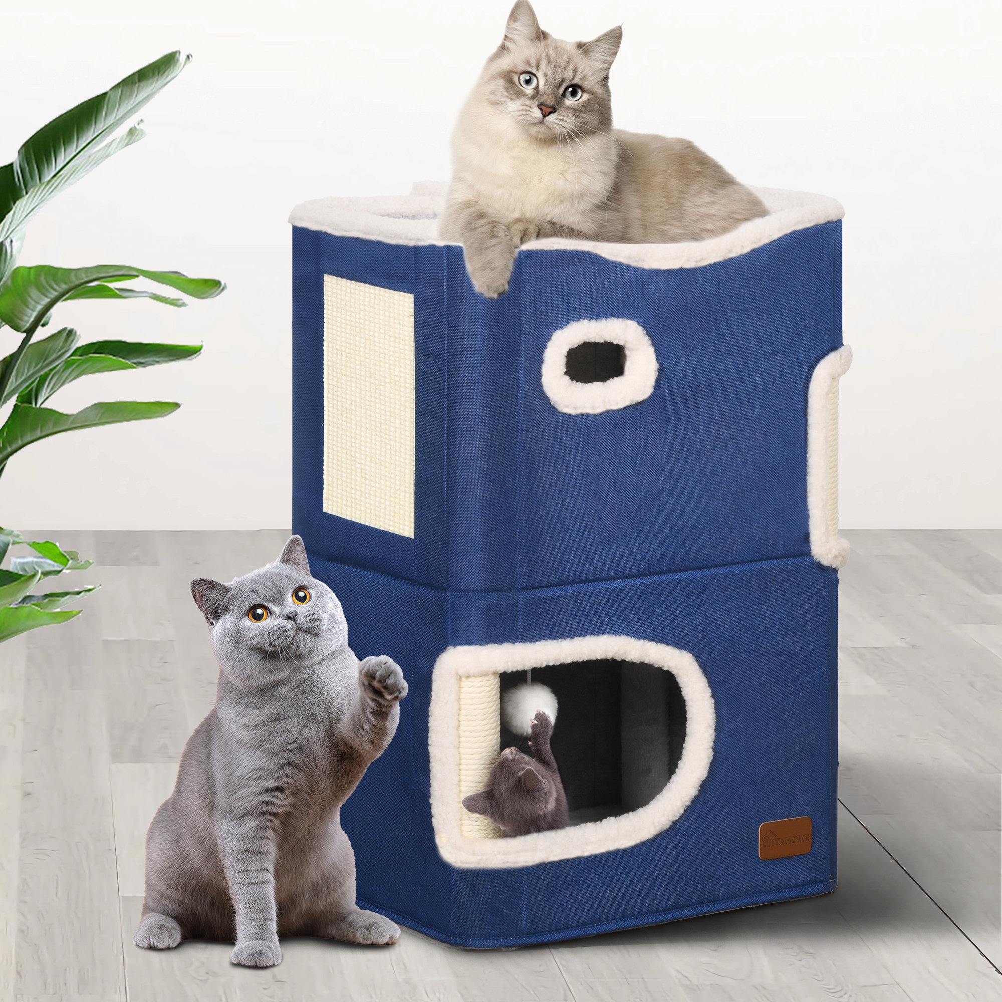 Tucker Murphy Pet™ 2-Tier Cat House, Indoor Cat Cave Bed Playhouse, Cat ...