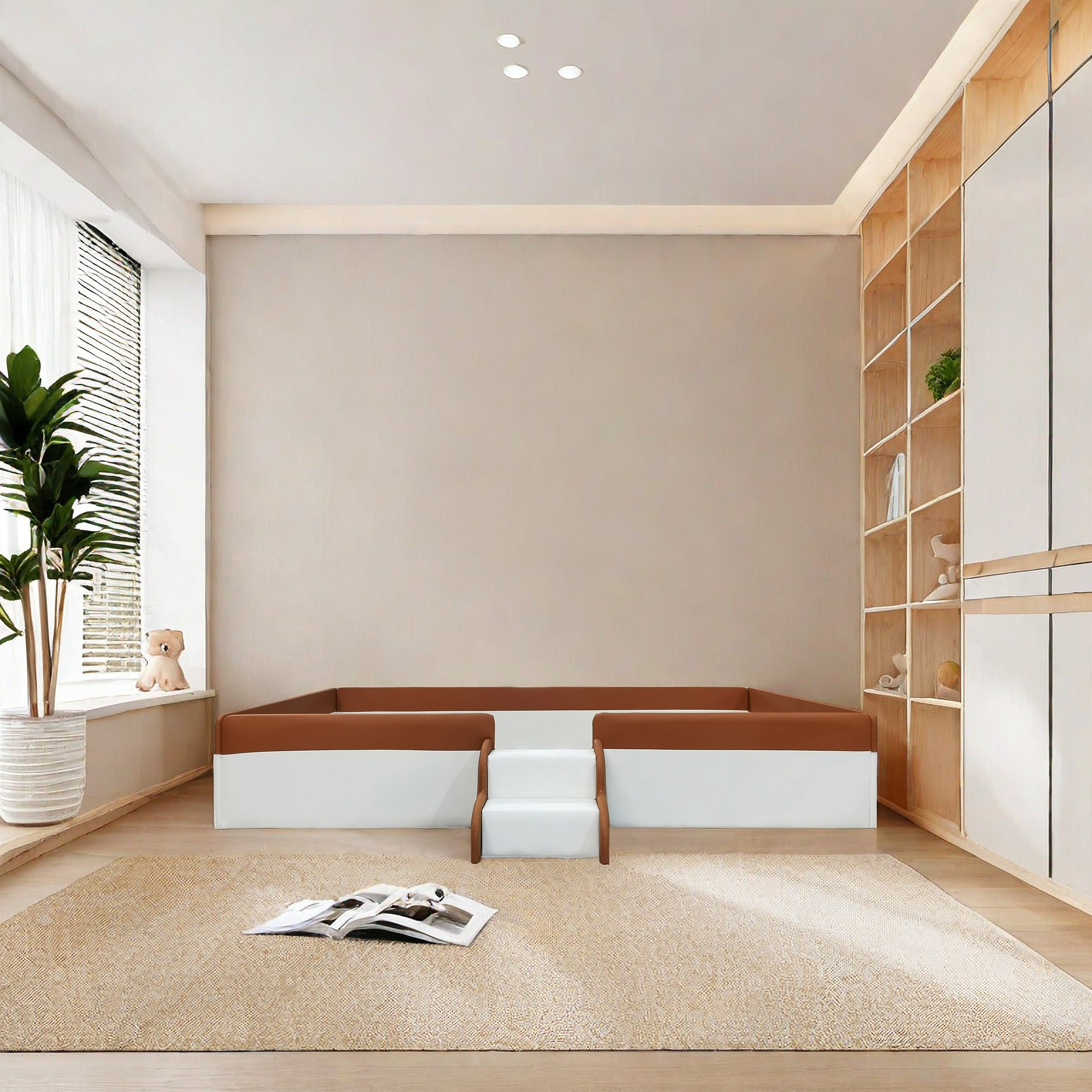 Lark Manor Upholstered Floor Platform Bed With Stair | Wayfair