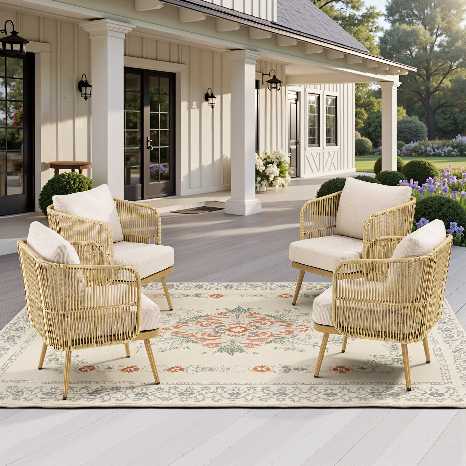Bayou Breeze Wicker Rattan Patio Chairs (Set Of 4), Outdoor Dining ...