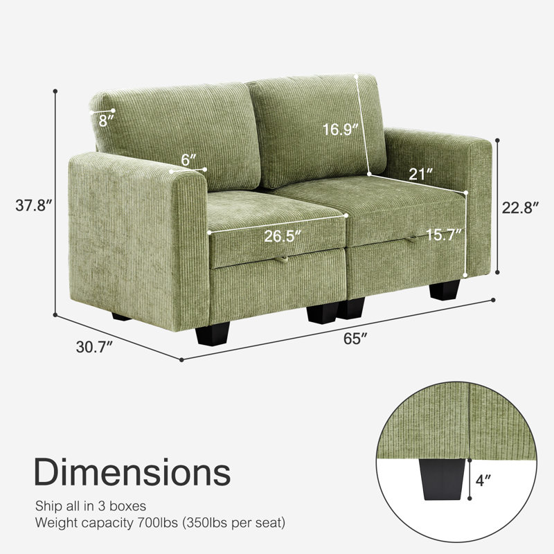 Ebern Designs Jerud Square Arm Modular Loveseat | Wayfair