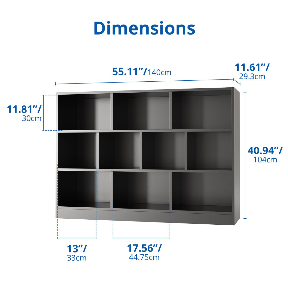 Ebern Designs Presly 3 Tier Cube Bookcase Modern Bookshelf with 10 ...