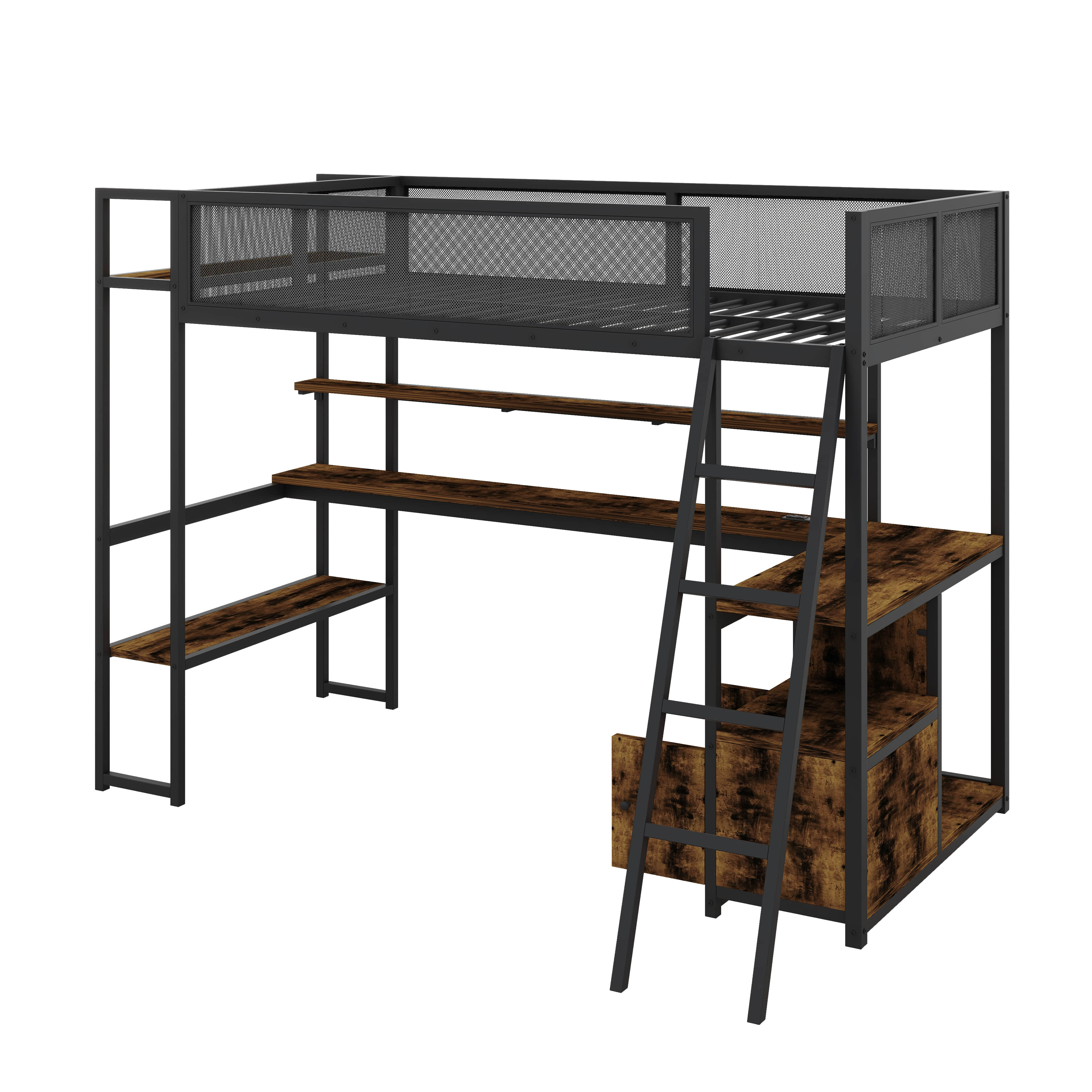 Mason & Marbles Twin Metal Loft Bed With Sleek L-Shaped Desk And Built ...