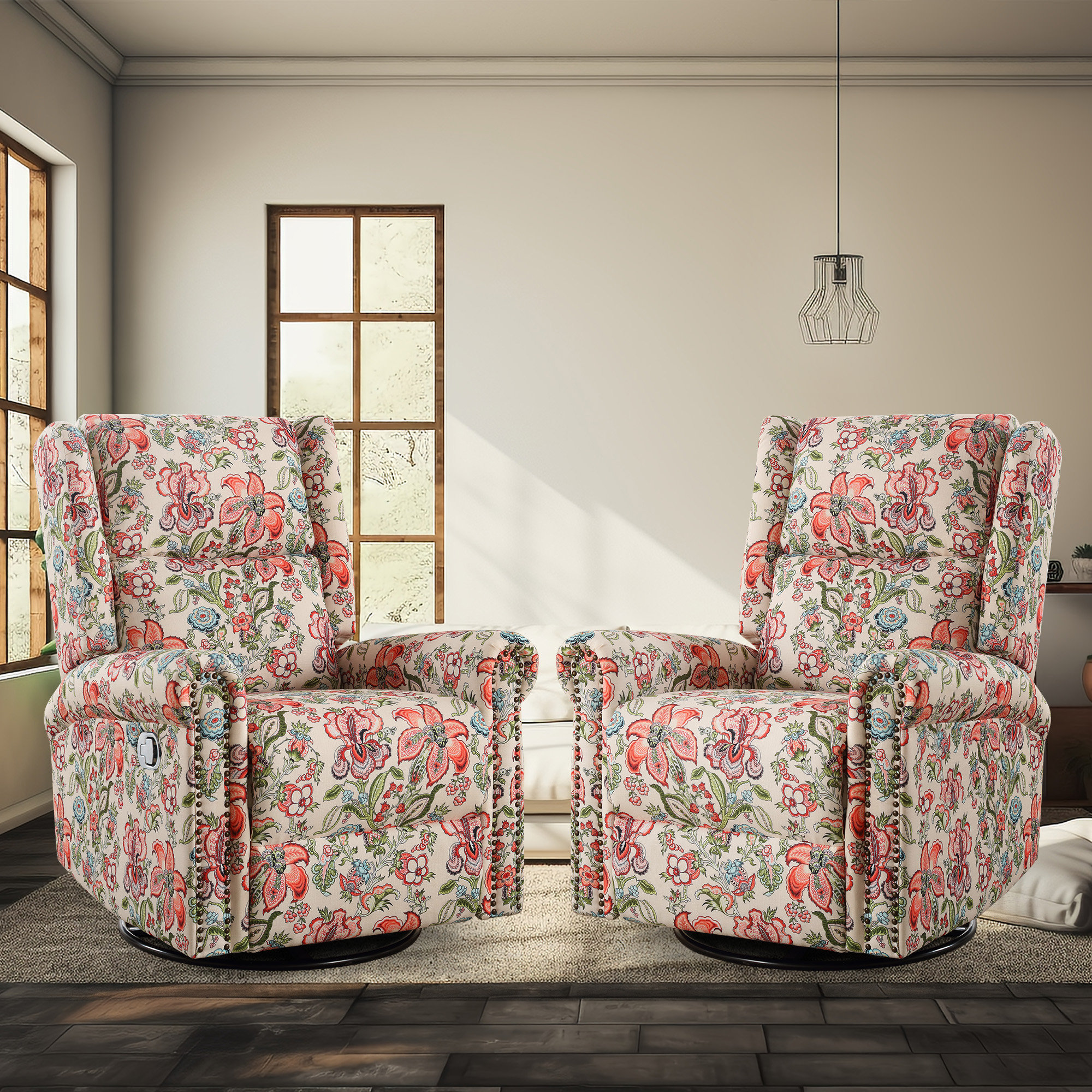 Red Barrel Studio® Asir 27.5" Floral Manual Swivel Rocker Glider ...