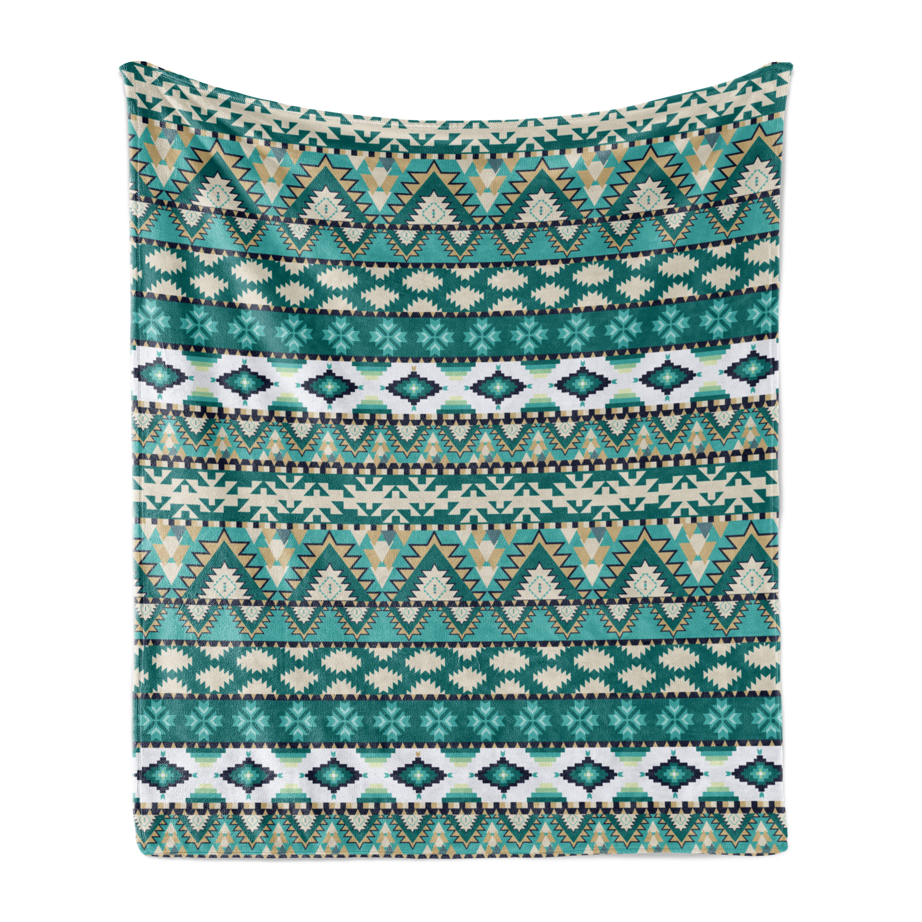 Ambesonne Ethnic Fleece Throw Blanket Winter Aztec Forms Design Teal ...