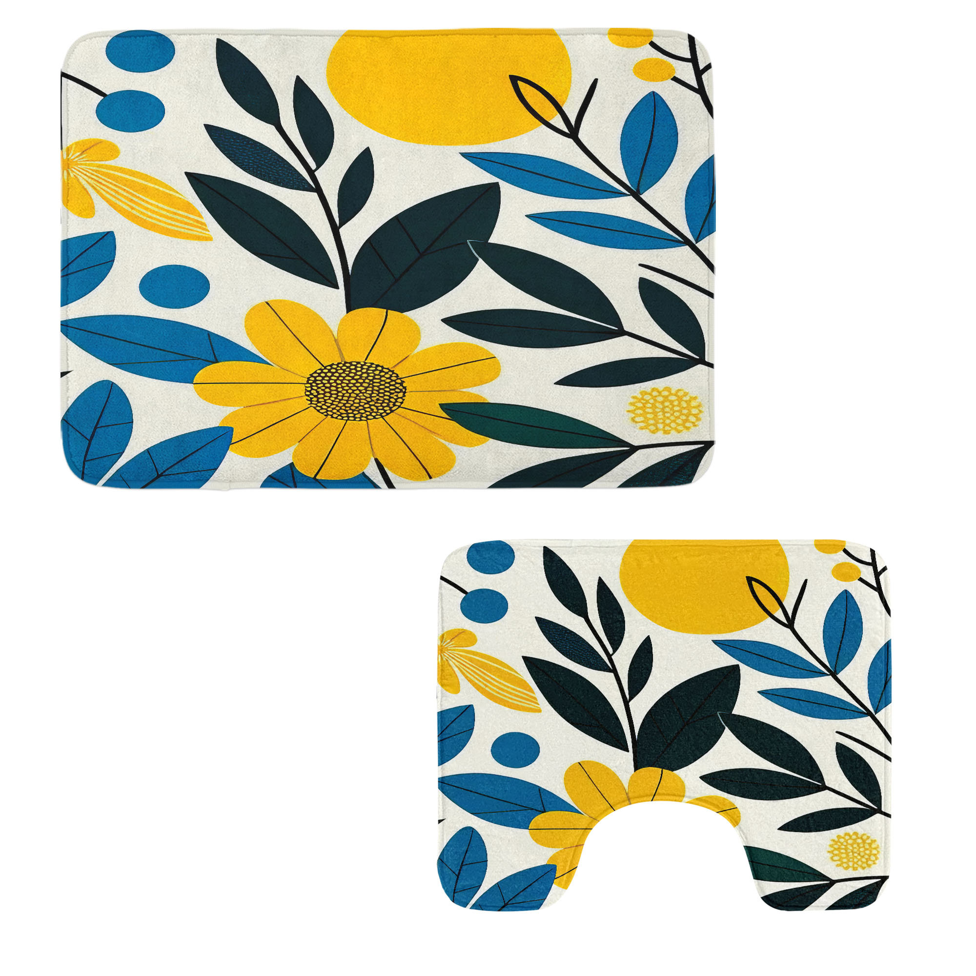 Dakota Fields Floral Bathroom Rug Set 2 Pieces Rectangle & Contour Mats ...