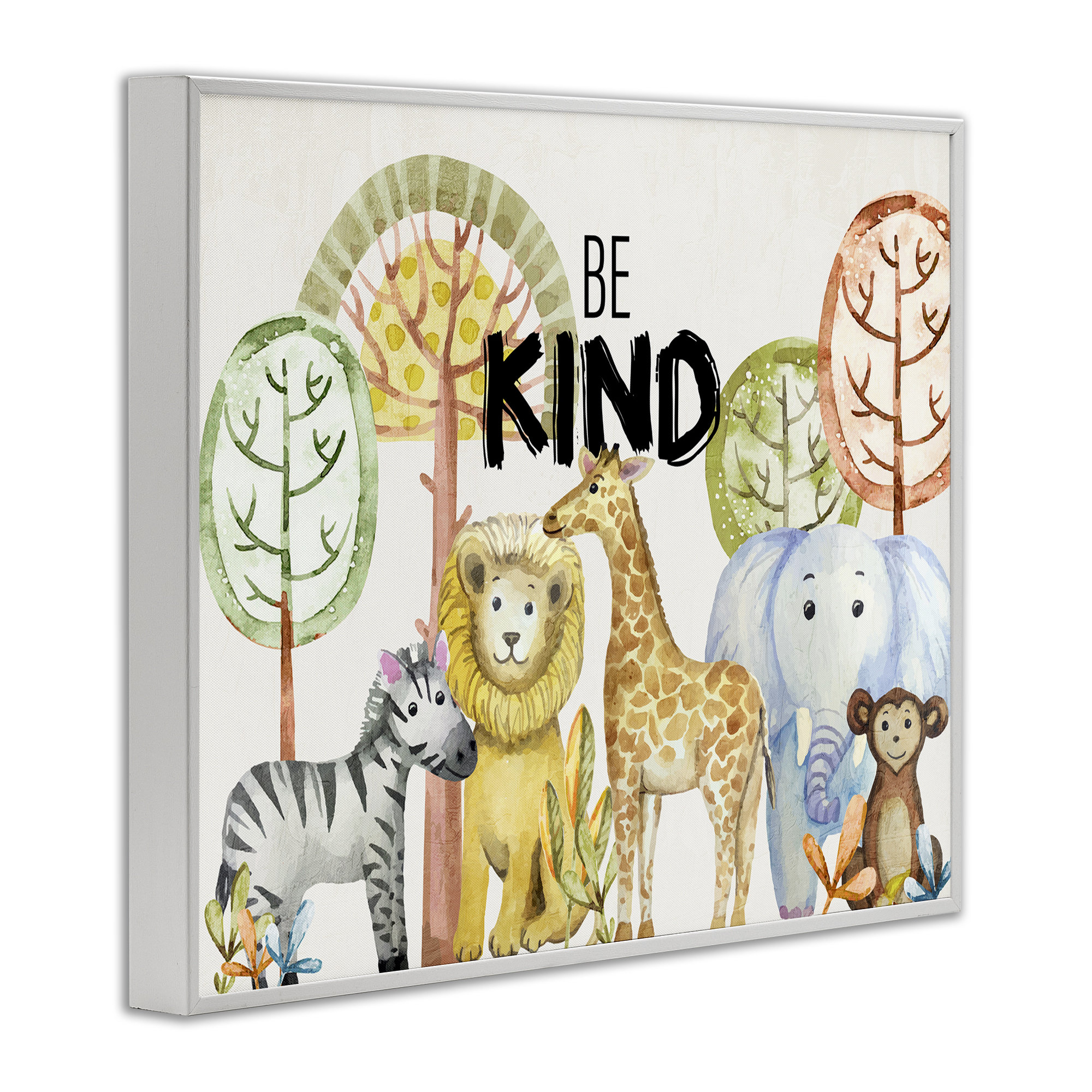 Stupell Industries Be Kind Jungle Animals Framed Giclee, design by Kim ...
