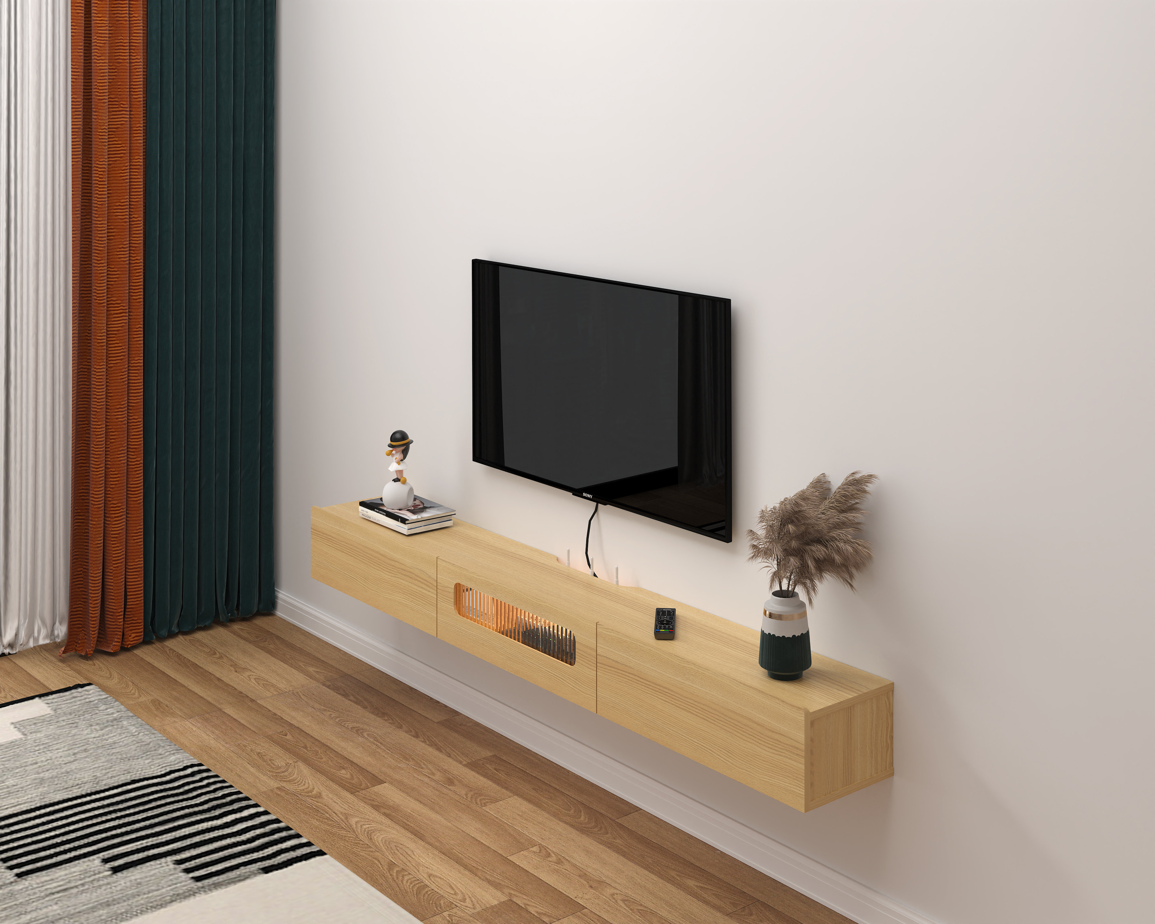 Wrought Studio™ Jumarcus Solid Wood Floating TV Stand for TVs up to 70 ...