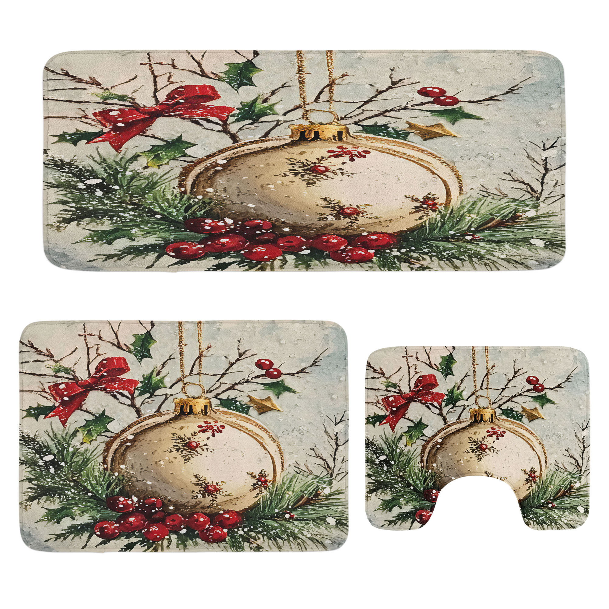 Astoria Grand Christmas Bathroom Rug Set 3 Pieces U-Shape & Rectangle ...