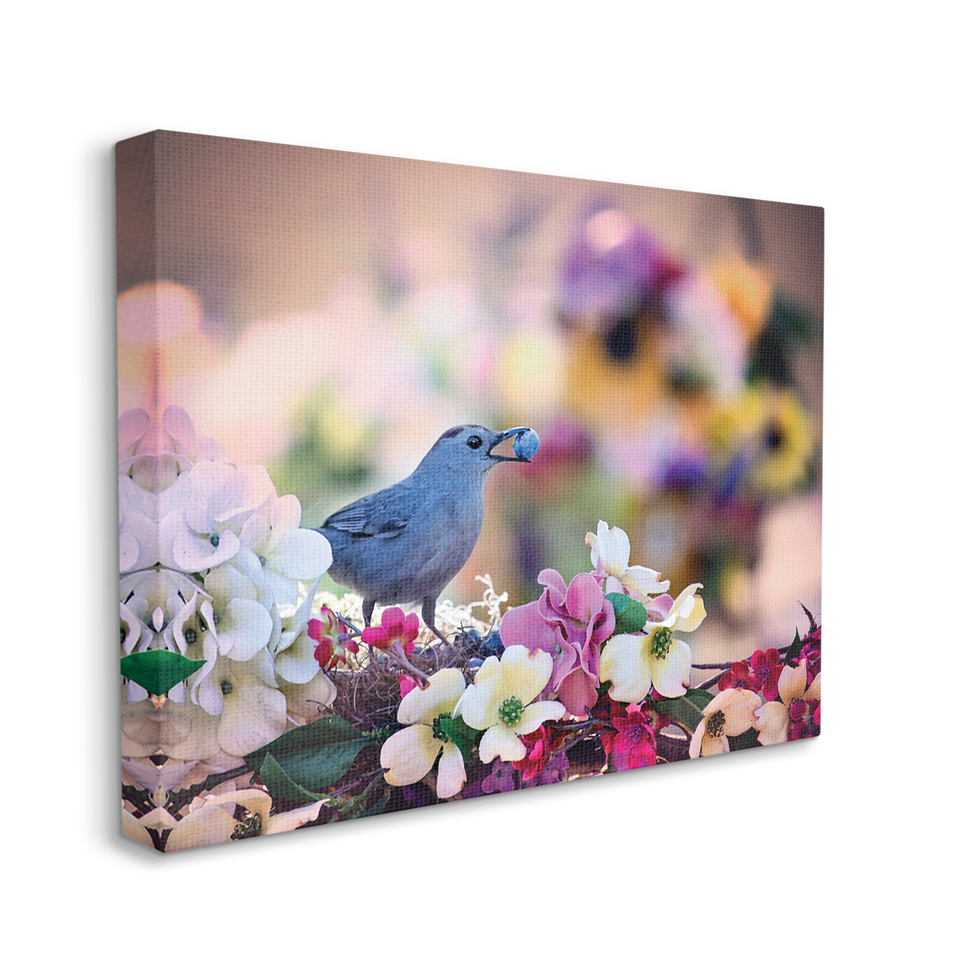 Winston Porter Bird with Spring Flowers by Karen Burke - Wrapped Canvas ...