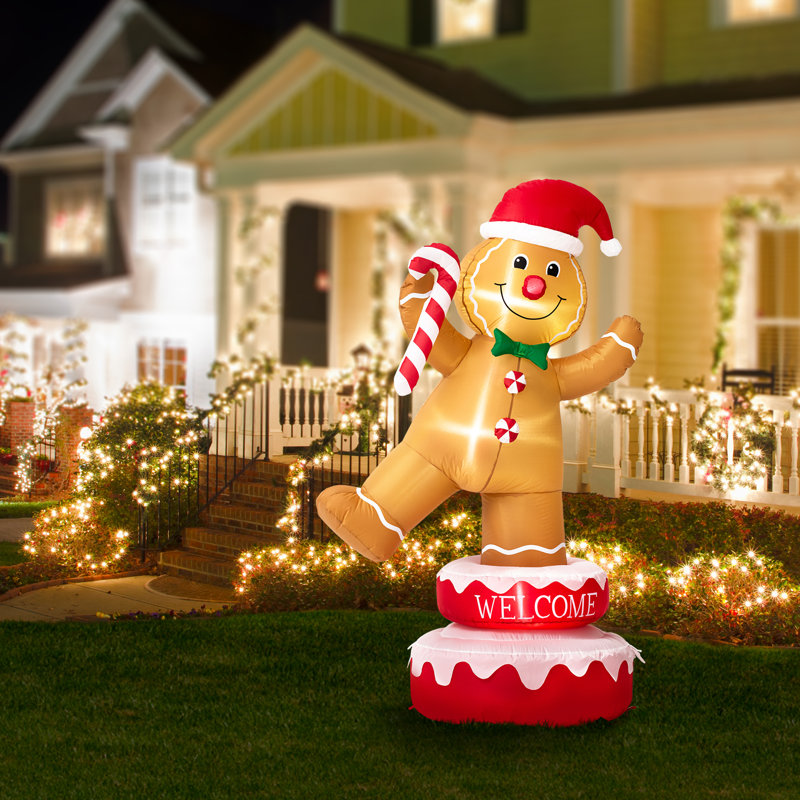 Glitzhome Lighted Rotating Gingerbread Man Inflatable | Wayfair