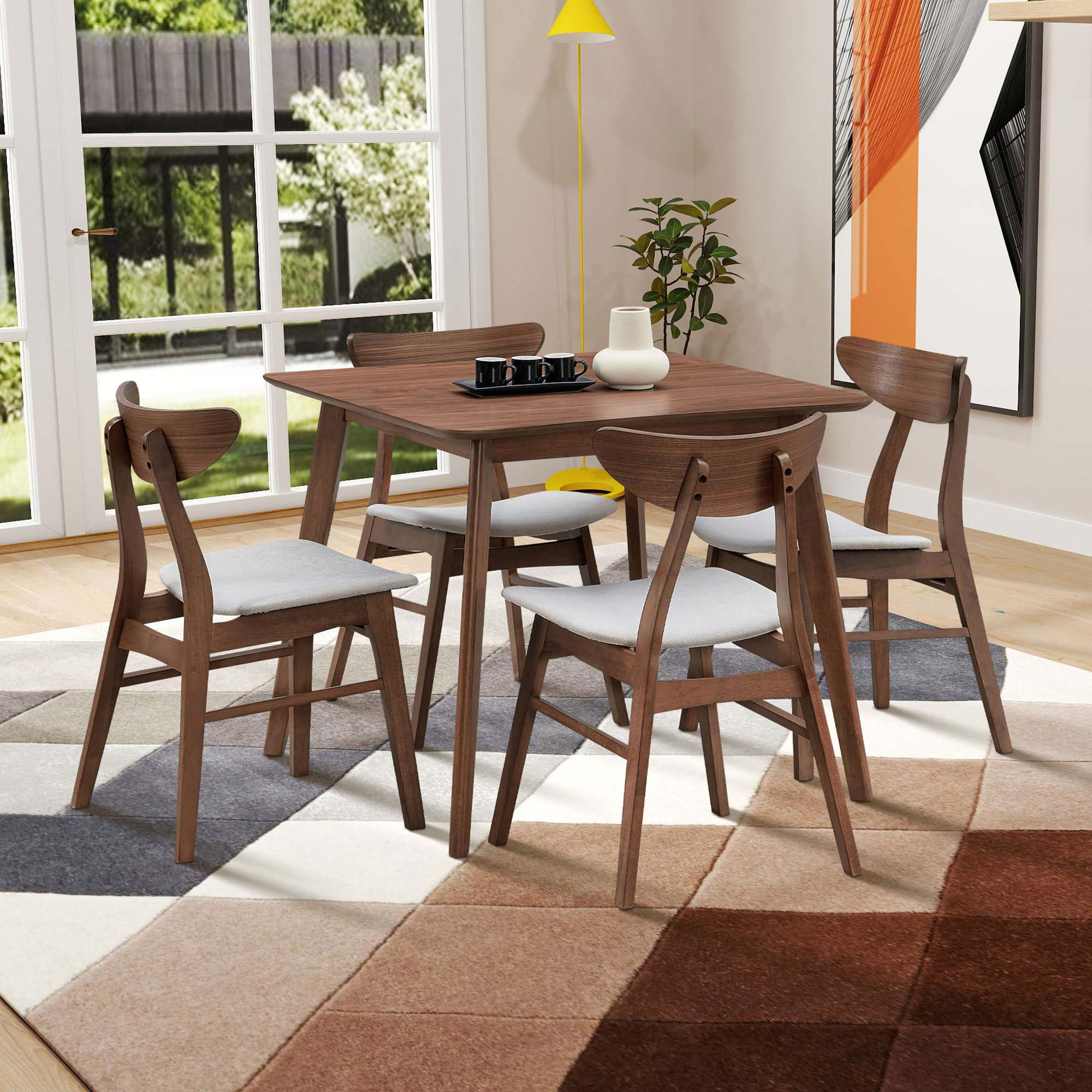 George Oliver 5-PCS Wooden Dining Table Set, Modern Simple Square Table ...
