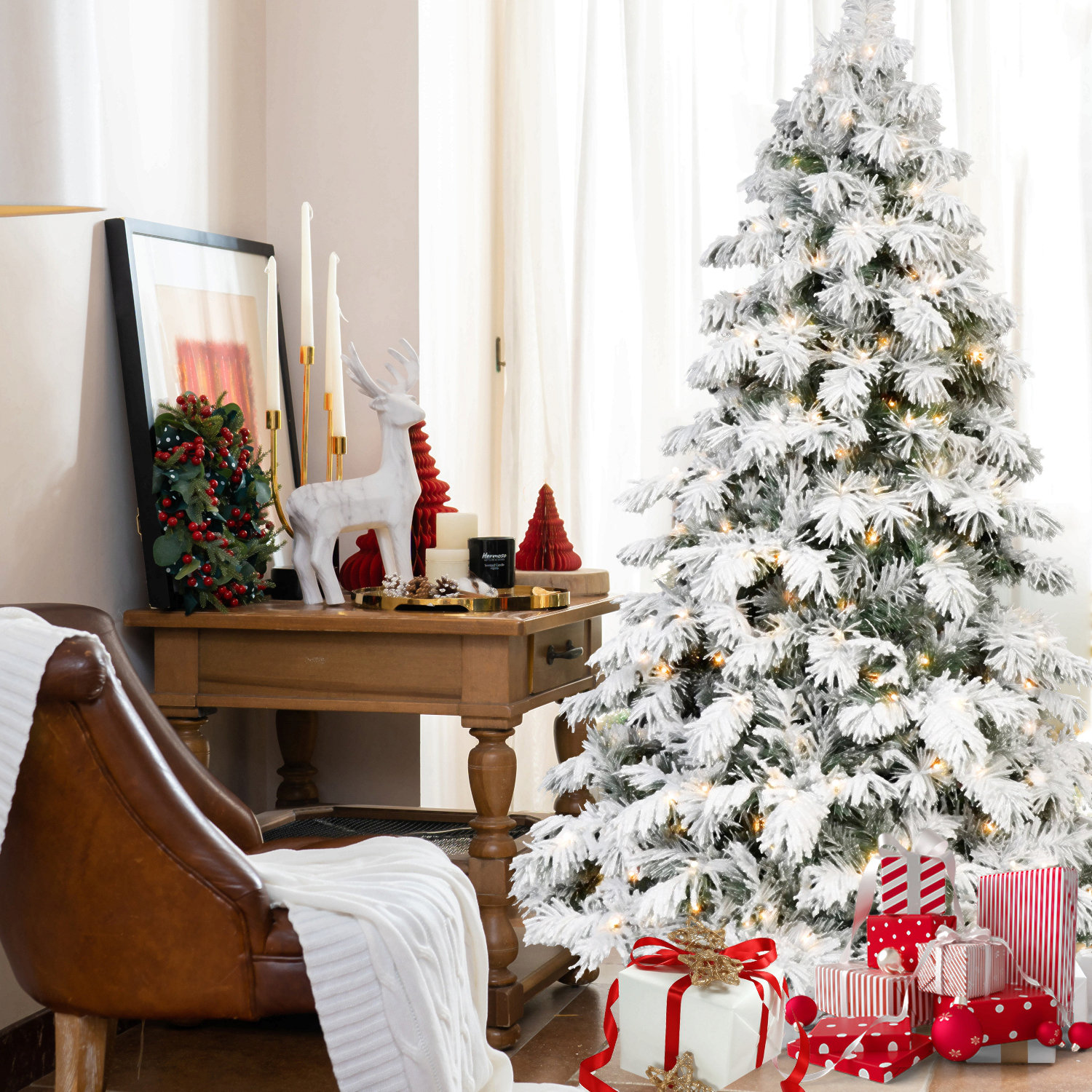 Alcott Hill Flocked Scarecrow-Shaped Christmas Tree With Warm White Led ...
