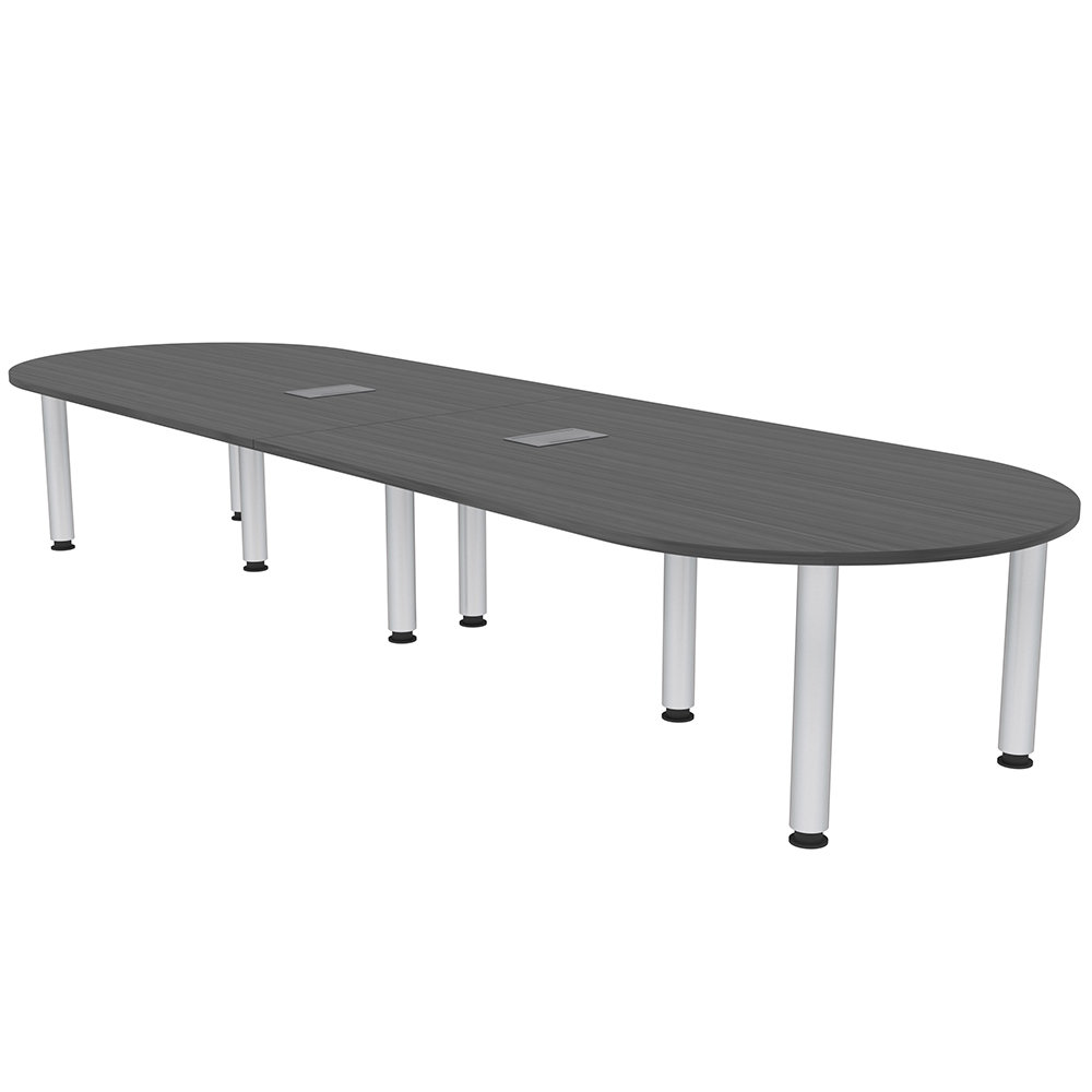 Inbox Zero Racetrack Conference Table with Power and Data w Silver Post ...