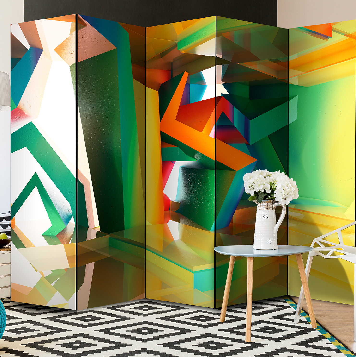 East Urban Home Precita Colourful Space Solid Wood Folding Room Divider ...