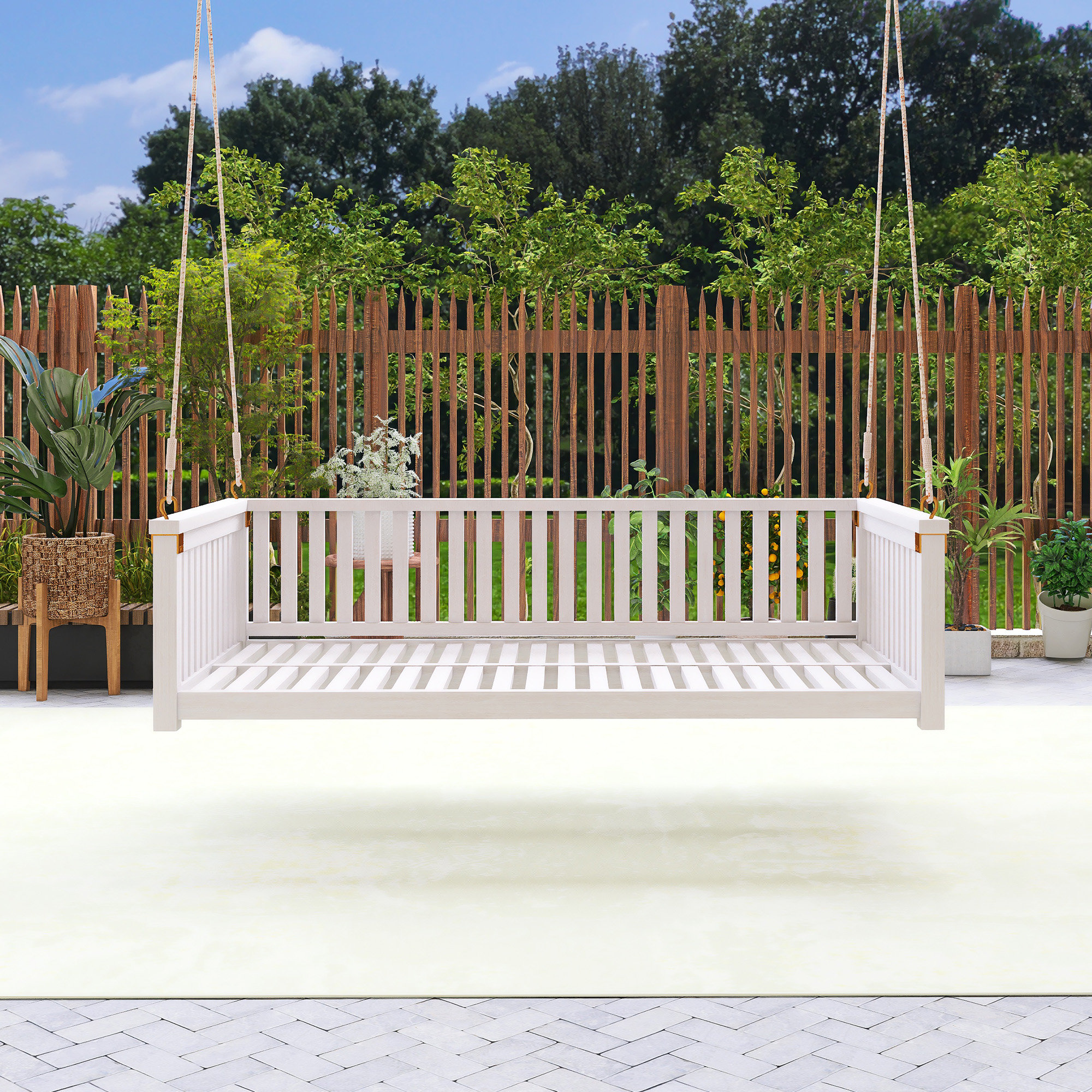 Red Barrel Studio® Twin Size Garden Swing Bed Wood Porch Swing With ...