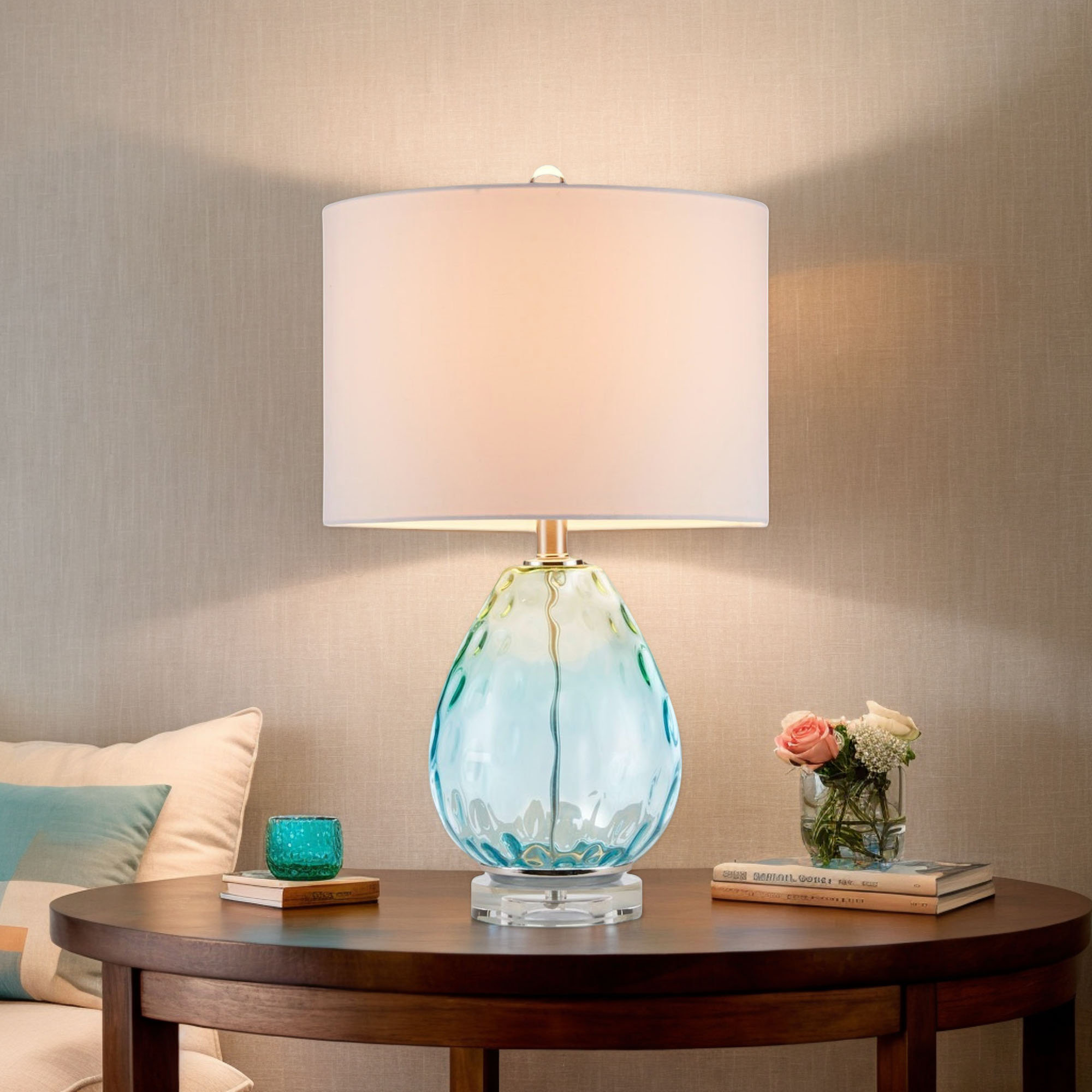 Brayden Studio 24'' Modern luxury elegance Ombre Glass Drum Shade Table ...