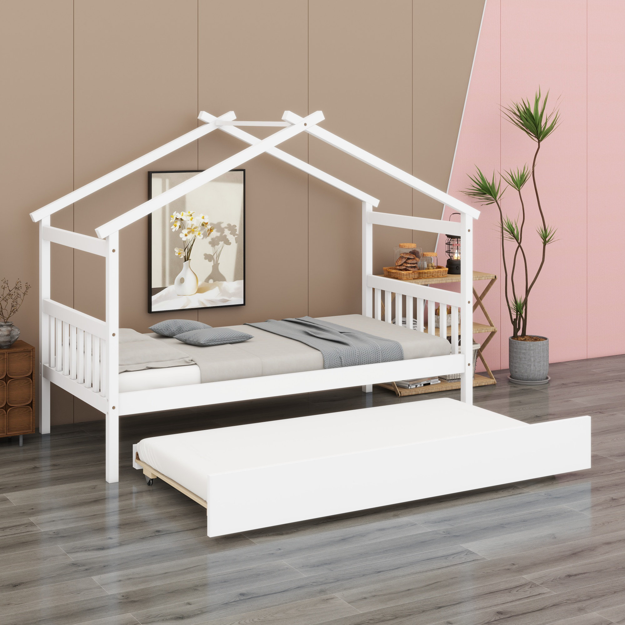 Latitude Run® Wooden House Bed With Trundle - Wayfair Canada
