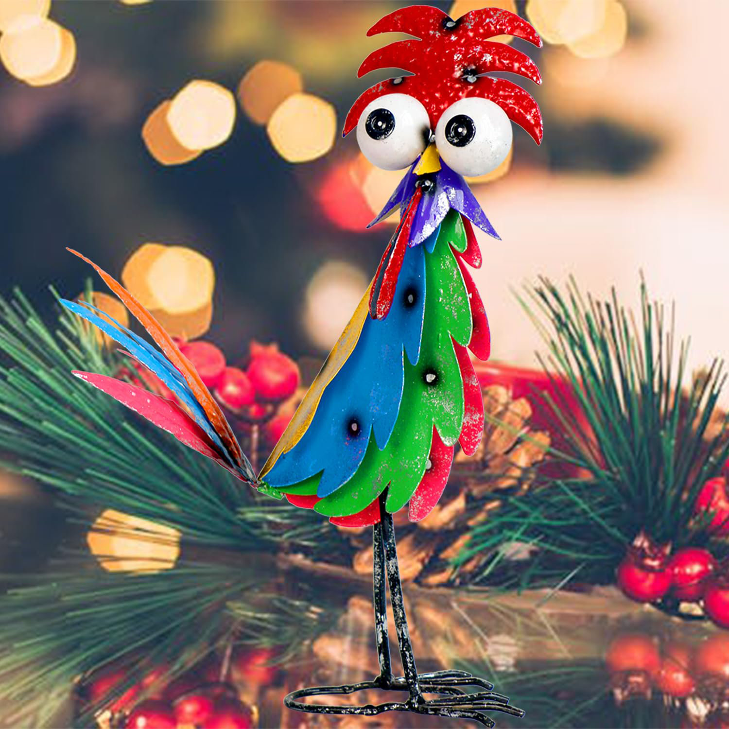 Bay Isle Home™ Outdoor Wacky Metal Rooster Yard Statue Decoration ...