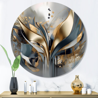 Design Art Abstract Golden Grey Metal Abstract Round Wall Decor | Wayfair